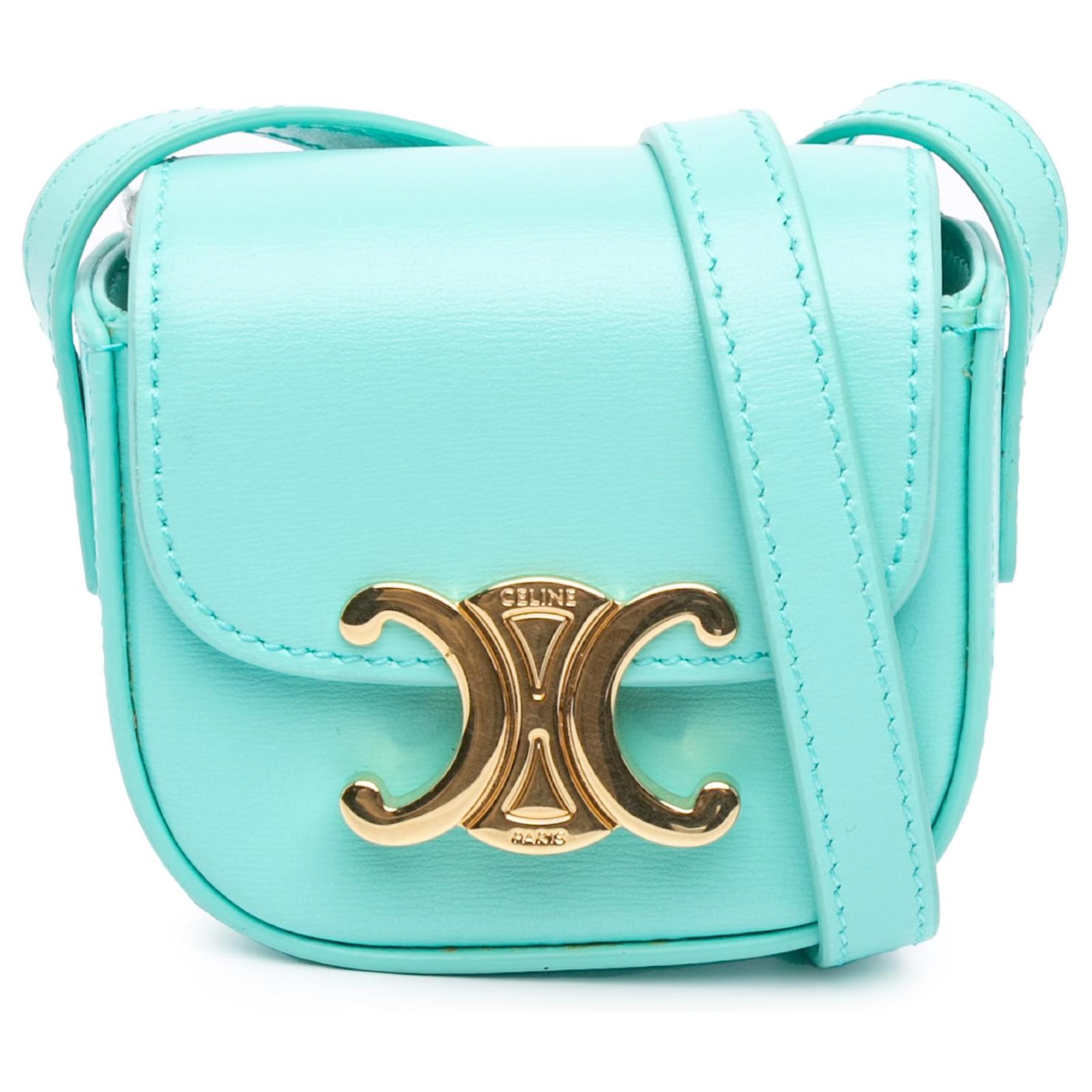 Céline Celine Blue Mini Shiny Calfskin Triomphe Crossbody Turquoise ...
