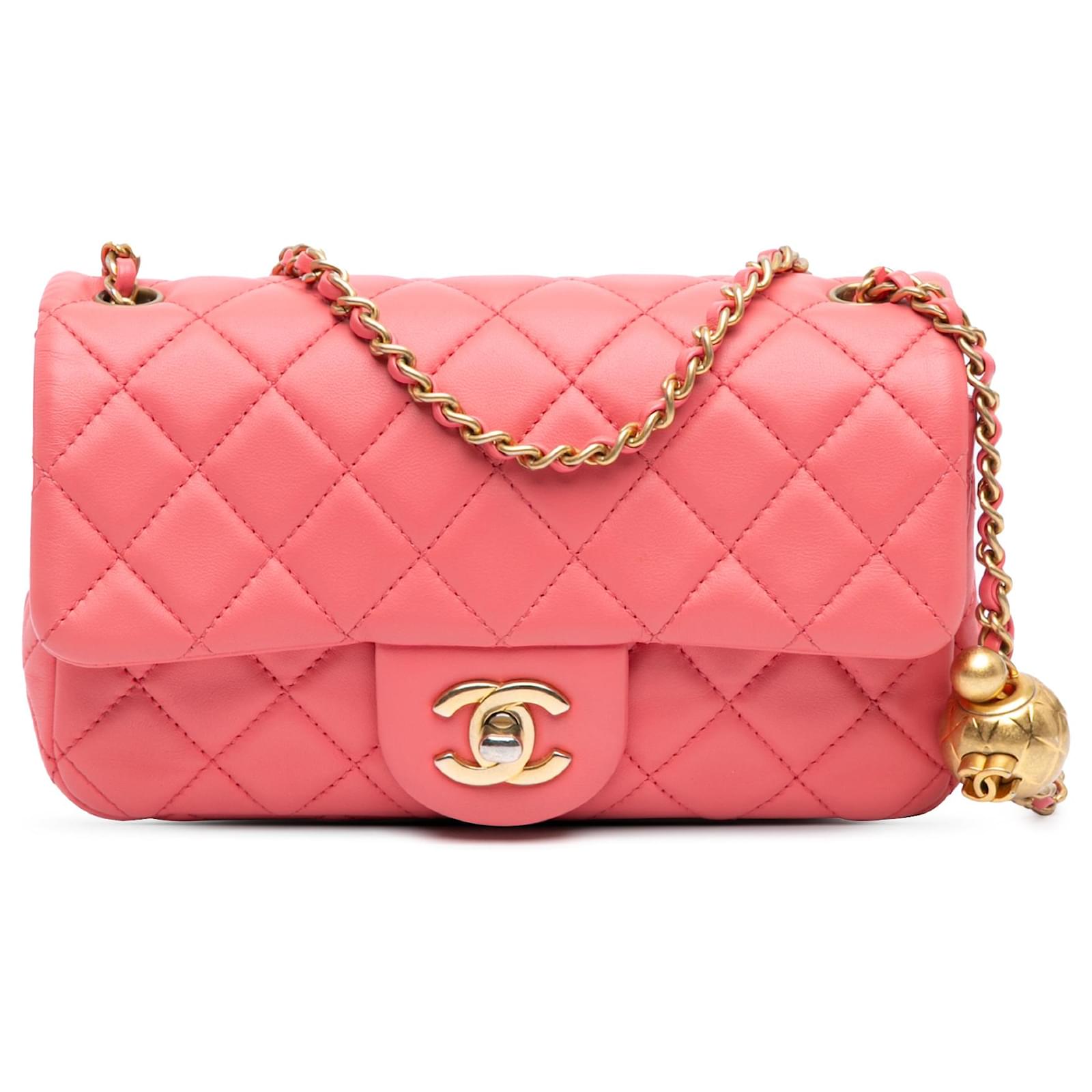 Chanel Pink Mini Rectangular Lambskin Pearl Crush Flap Leather ref ...
