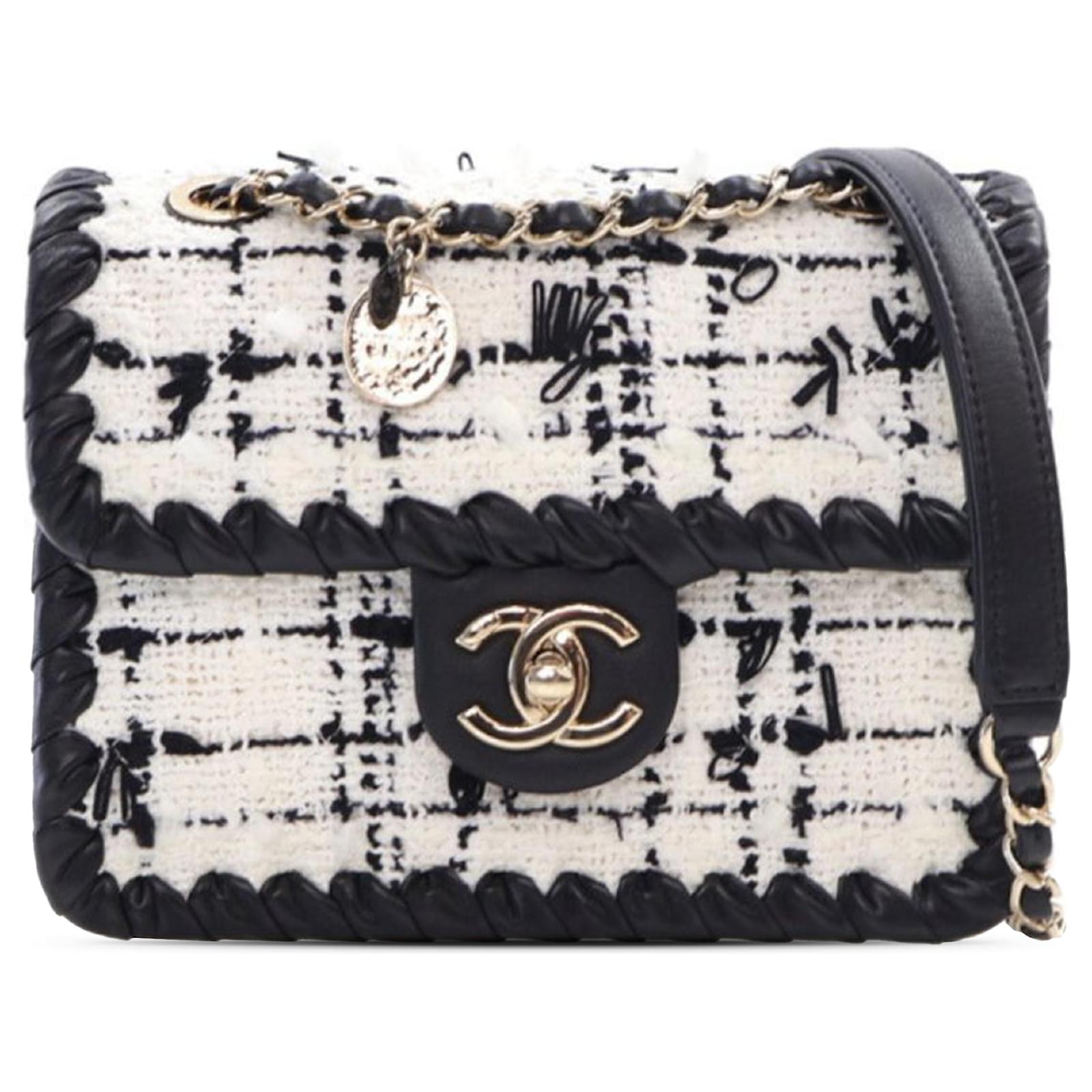 Chanel White Mini Tweed My Own Frame Flap Leather Cloth ref.1979123 ...