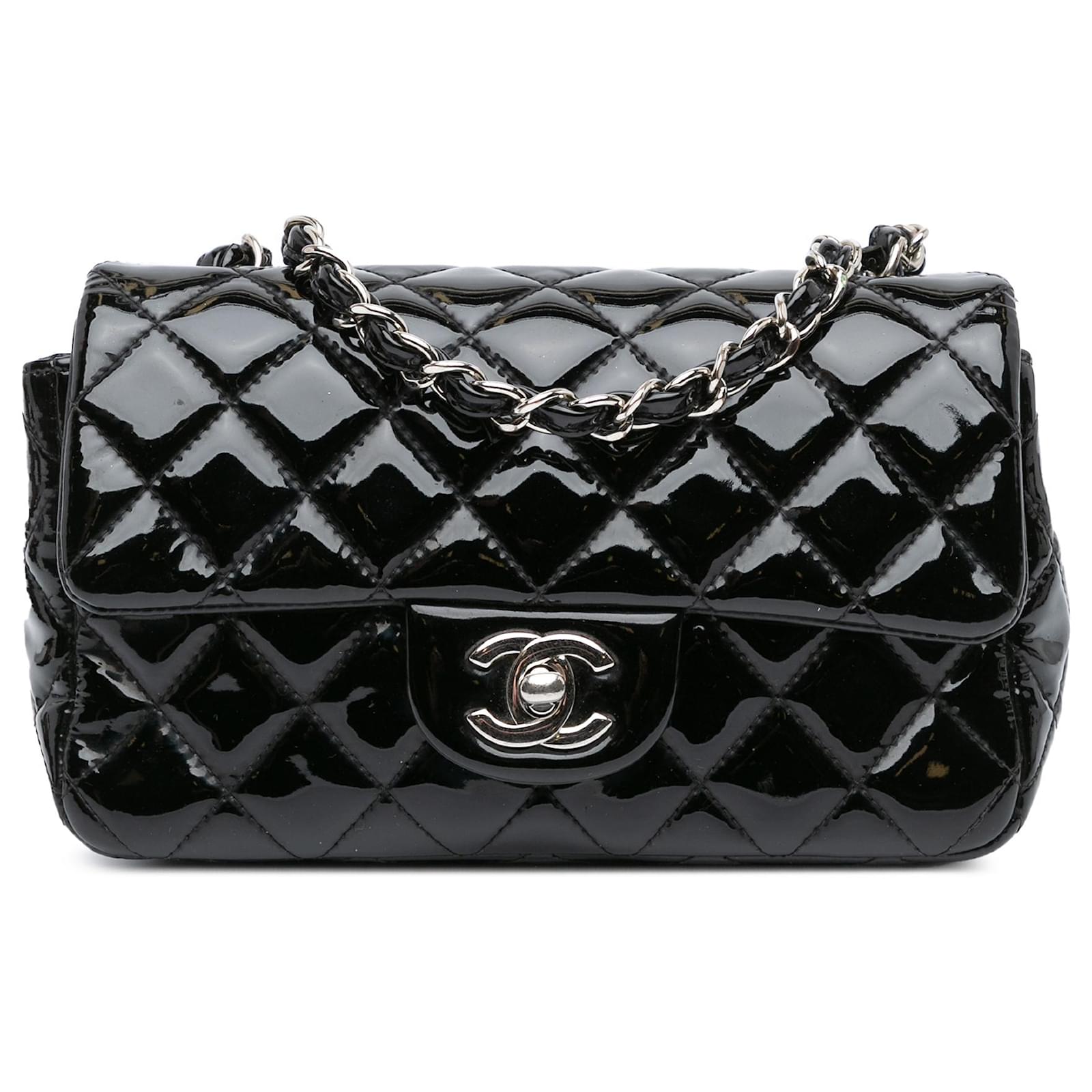 Chanel Black Mini Rectangular Classic Patent Single Flap Leather Patent ...