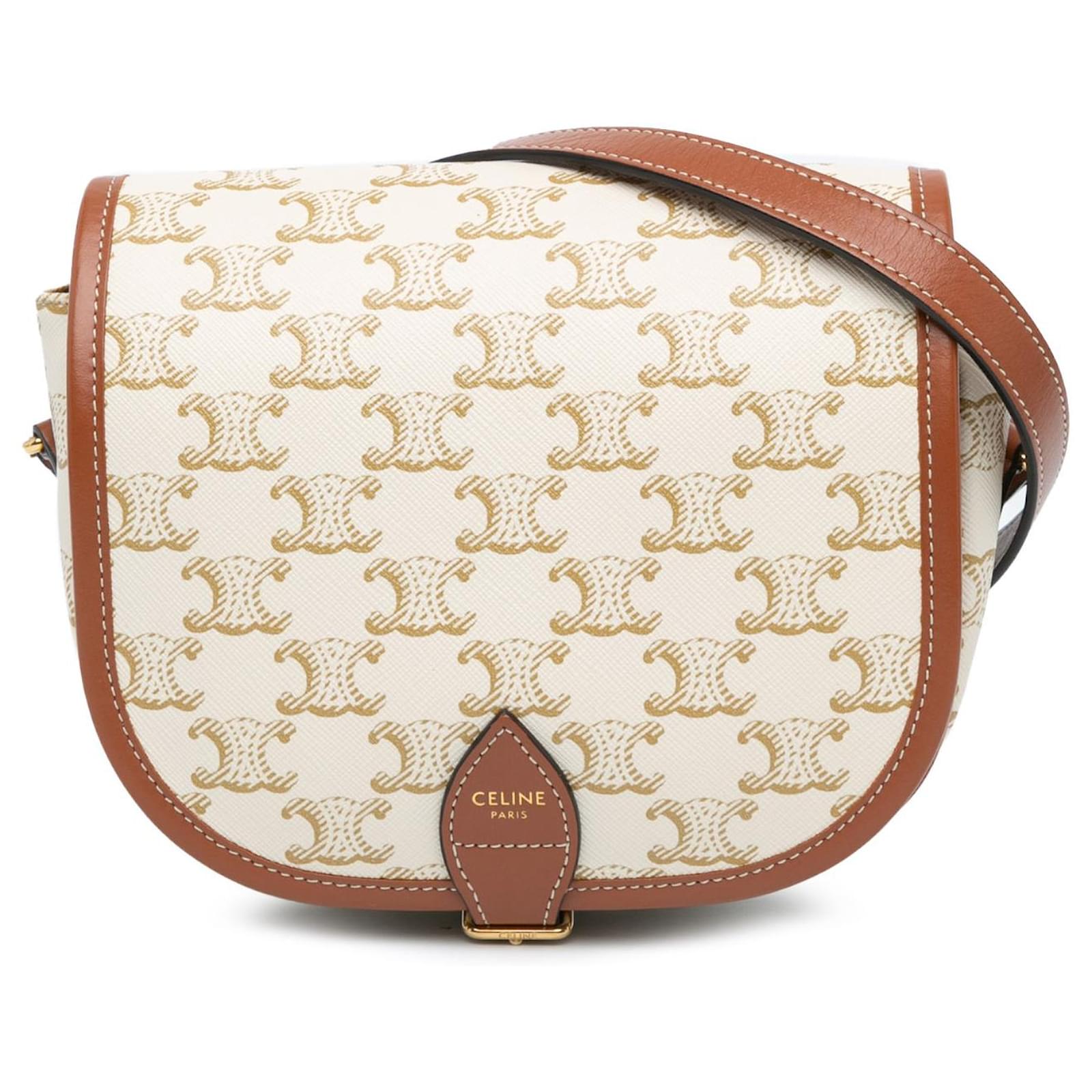Céline Celine White Medium Triomphe Coated Canvas Folco Crossbody Cream ...