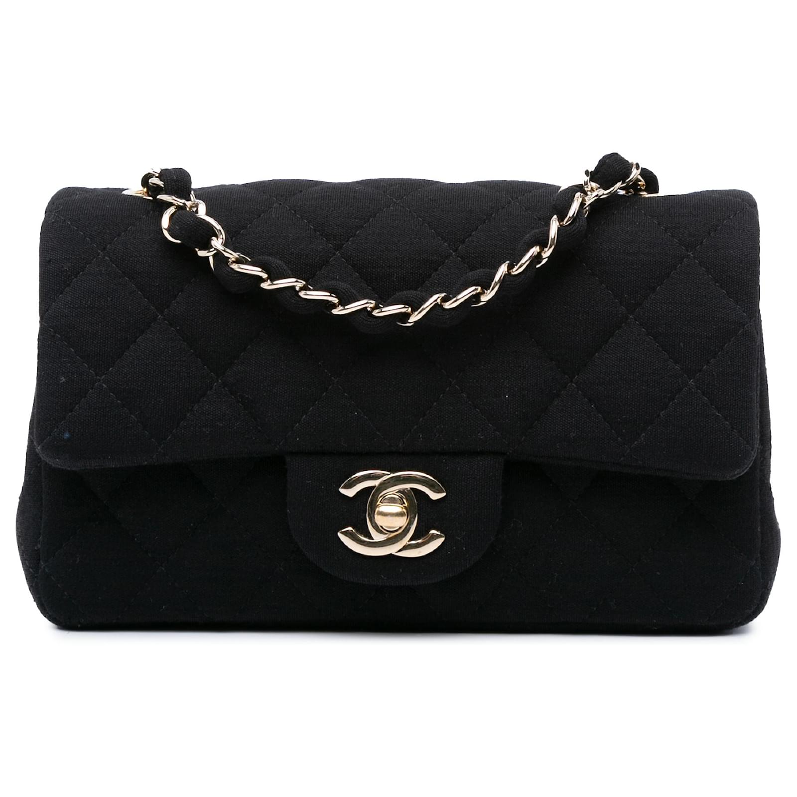 Chanel Black Mini Rectangular Classic Jersey Single Flap Cotton Cloth ...
