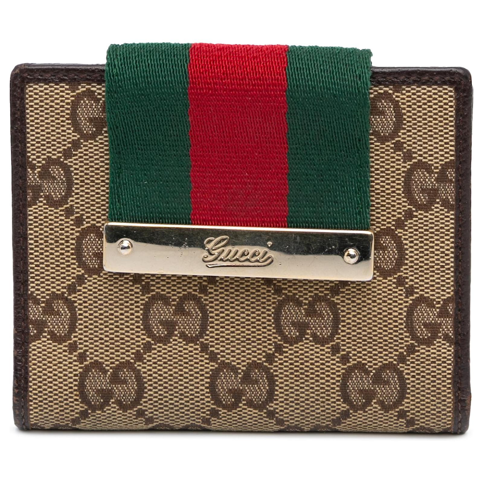 Gucci Brown GG Canvas Web Compact Wallet Beige Cloth Cloth ref.1979865 ...