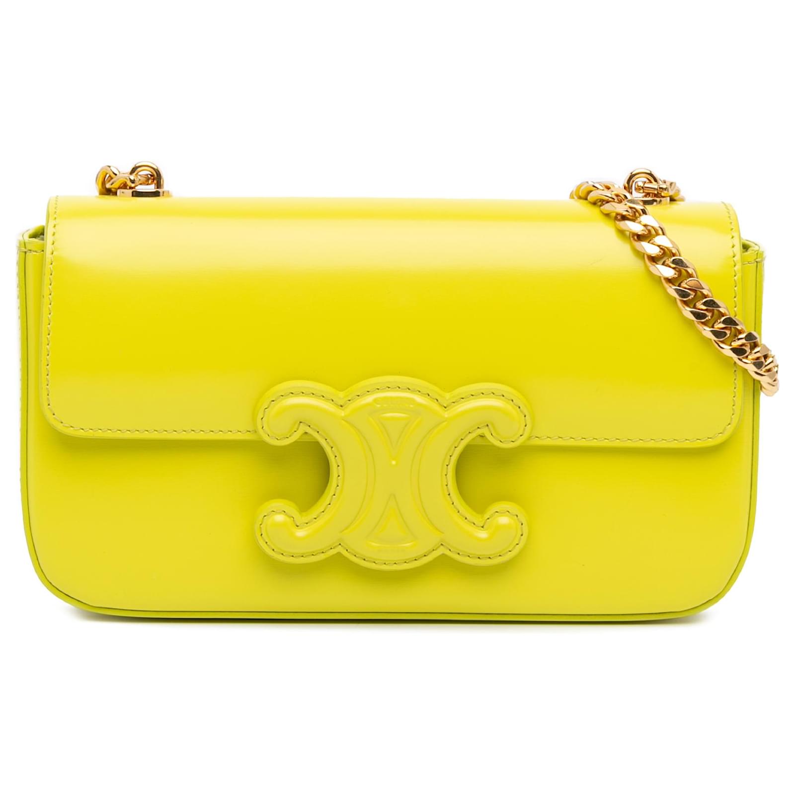 Celine Celine Yellow Triomphe Calfskin Cuir Chain Shoulder Bag Leather Pony style calfskin ref.1979881 Joli Closet