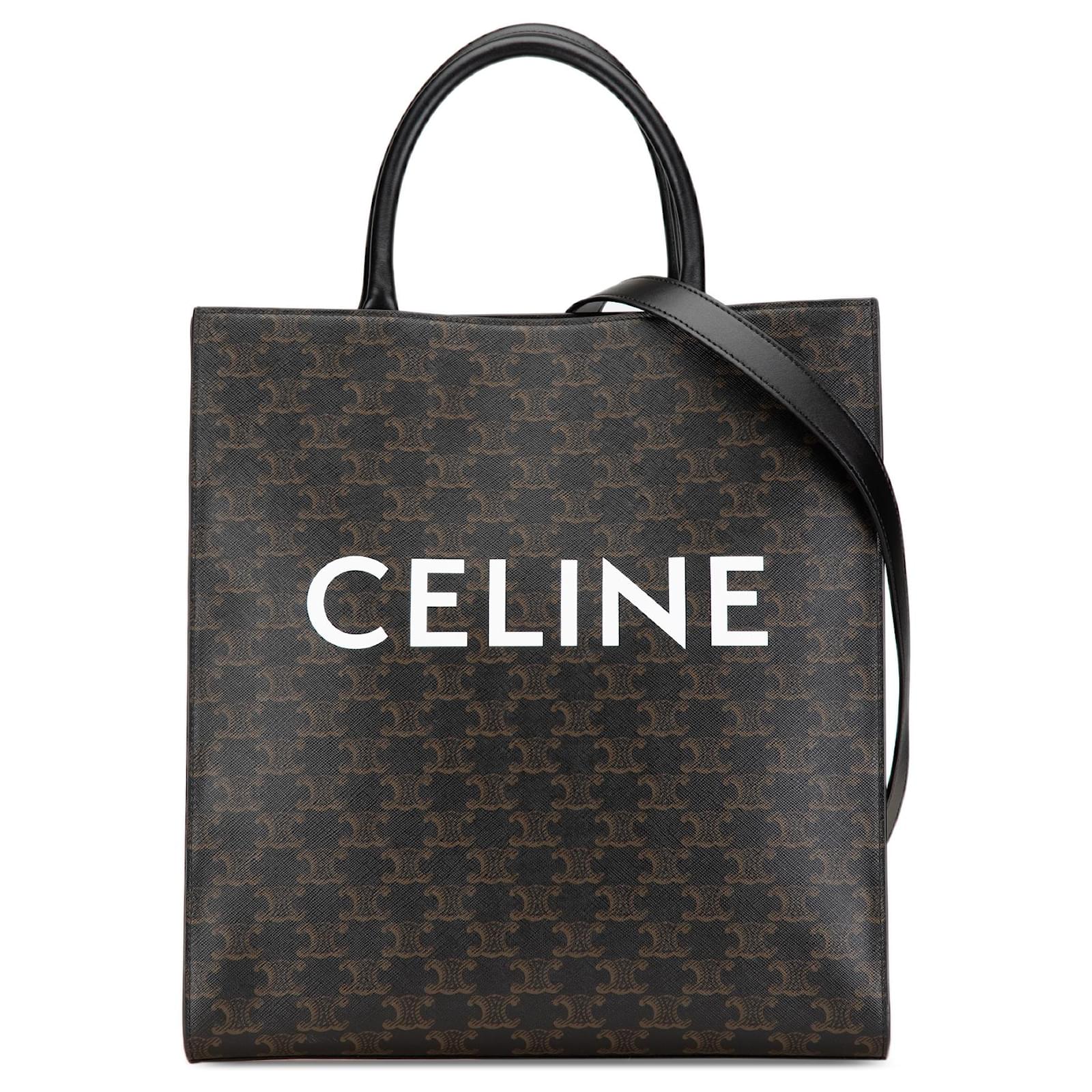 Céline Celine Black Medium Triomphe Coated Canvas Vertical Cabas ...