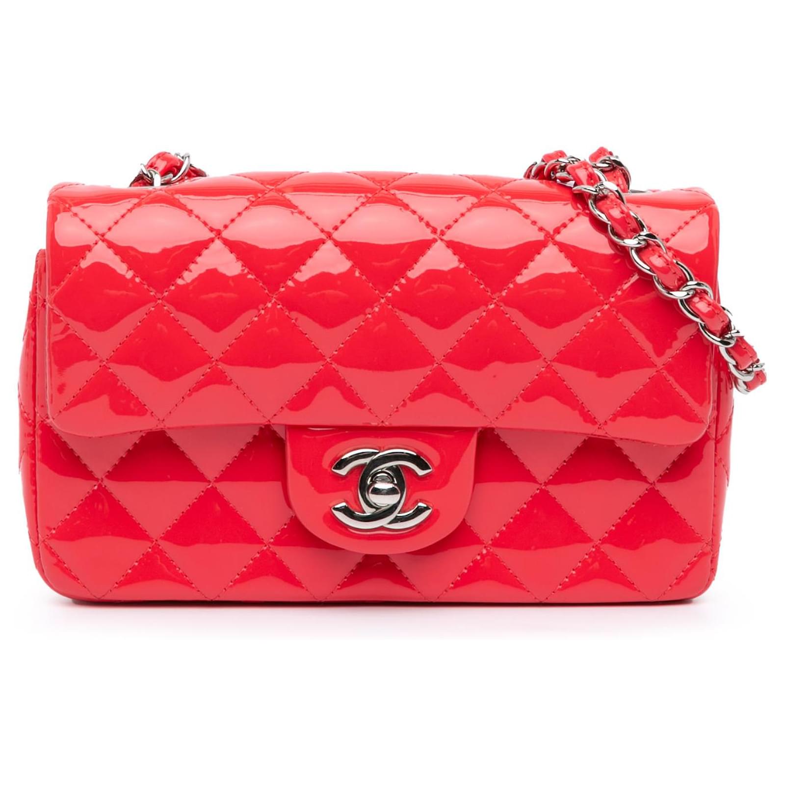 Chanel Red Mini Rectangular Classic Patent Single Flap Leather Patent ...
