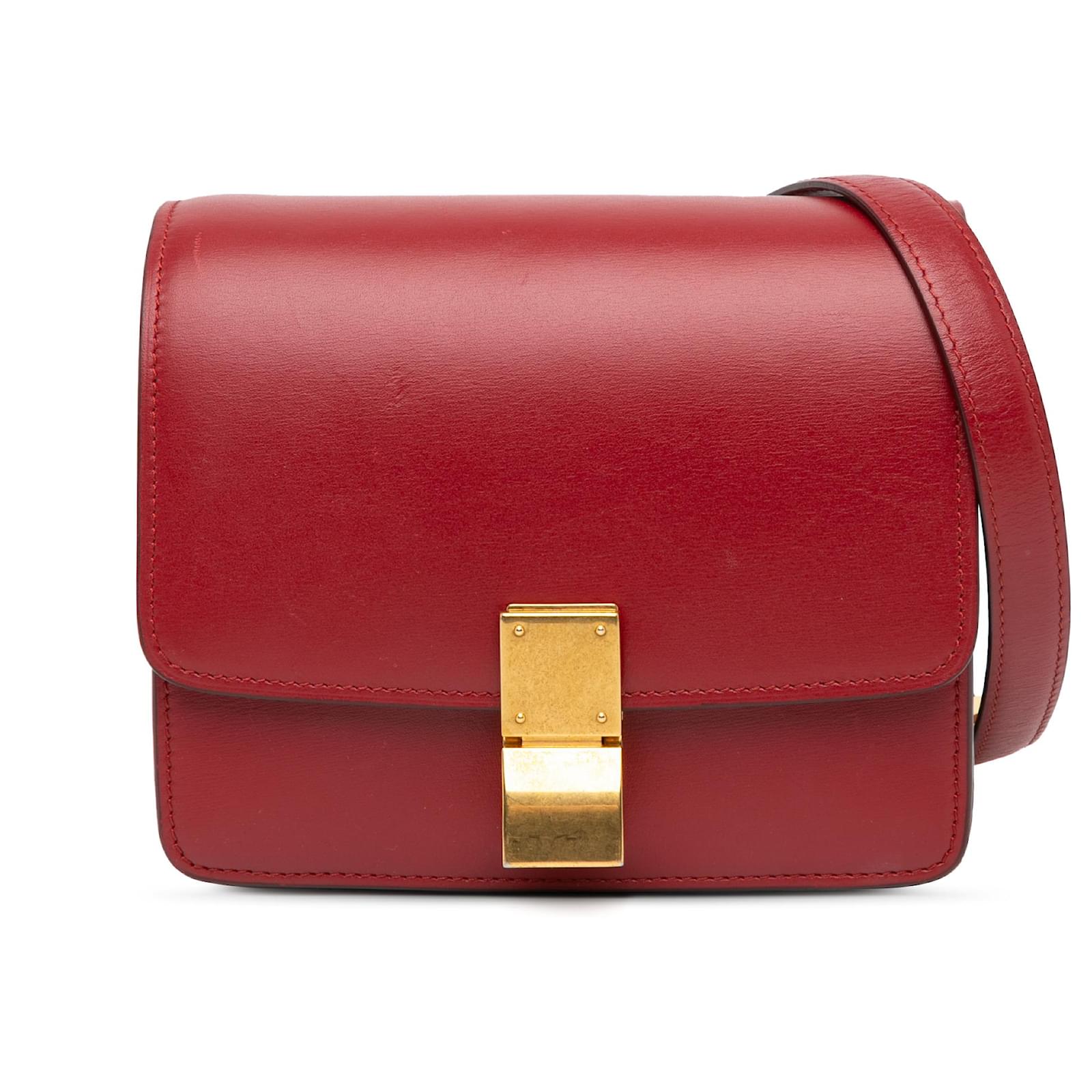 Céline Celine Red Small Calfskin Classic Box Leather Pony-style ...