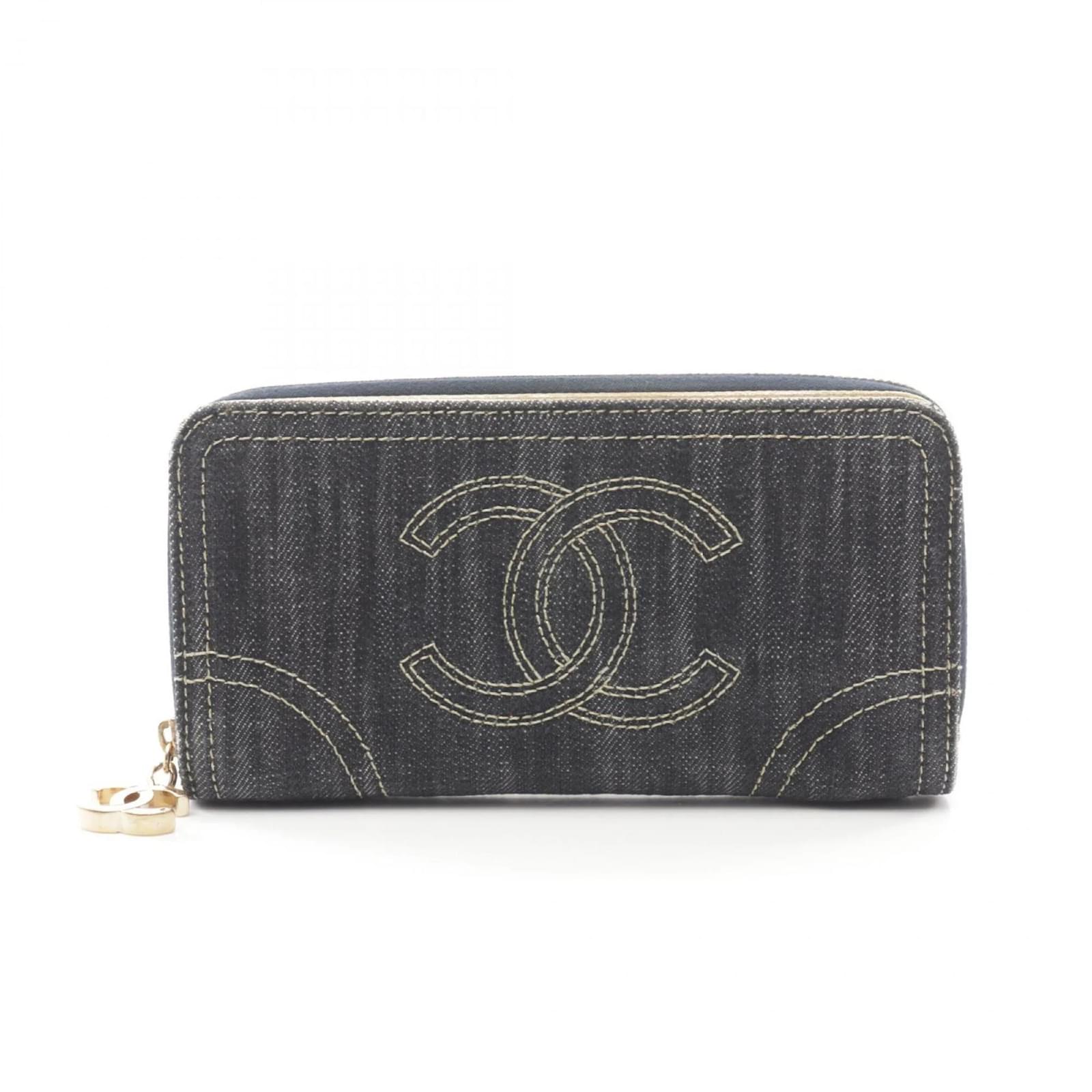 Chanel Coco Mark Round Long Wallet in Navy Denim Navy blue ref.1983009 ...