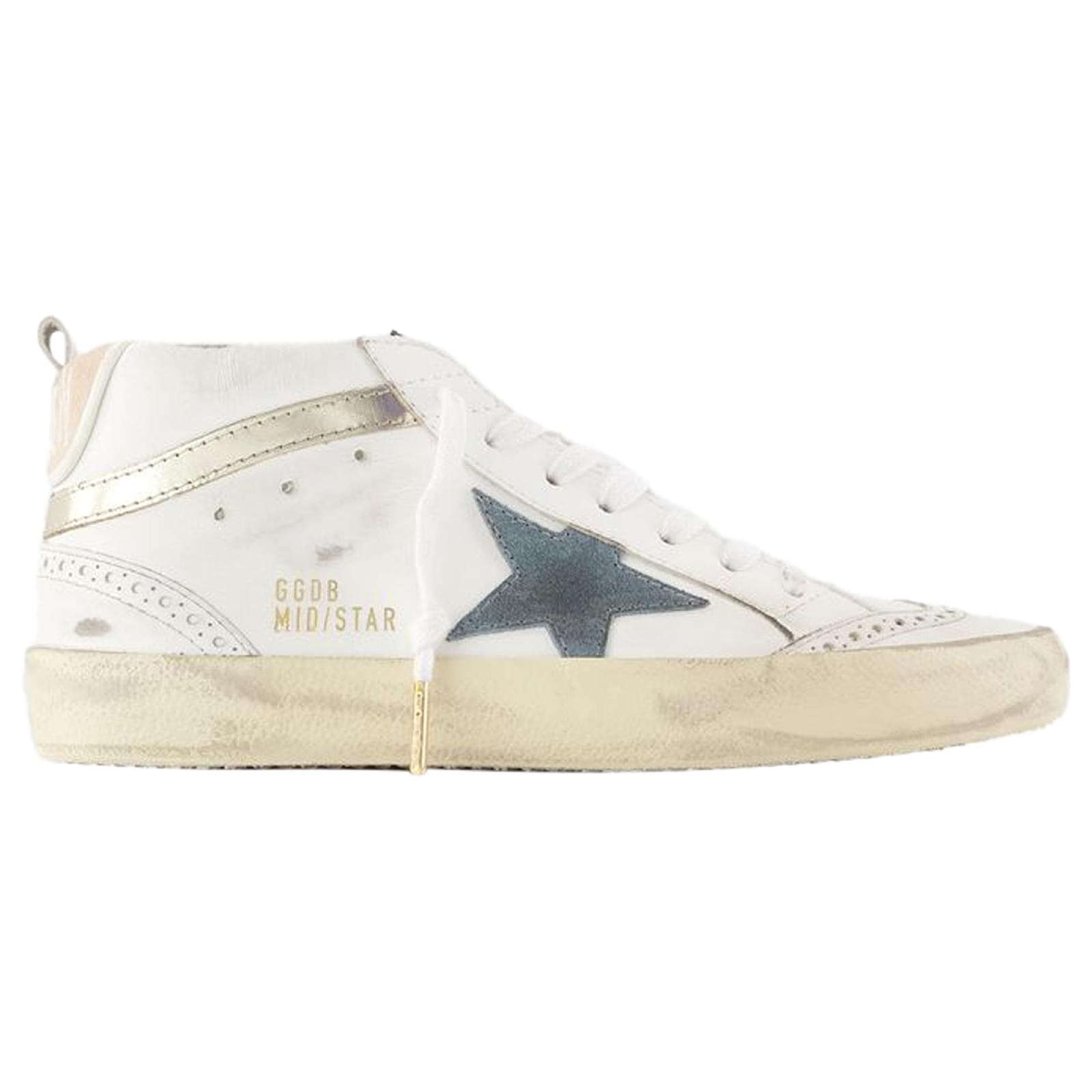 Mid Star Sneakers - Golden Goose Deluxe Brand - Leather - White Pony ...