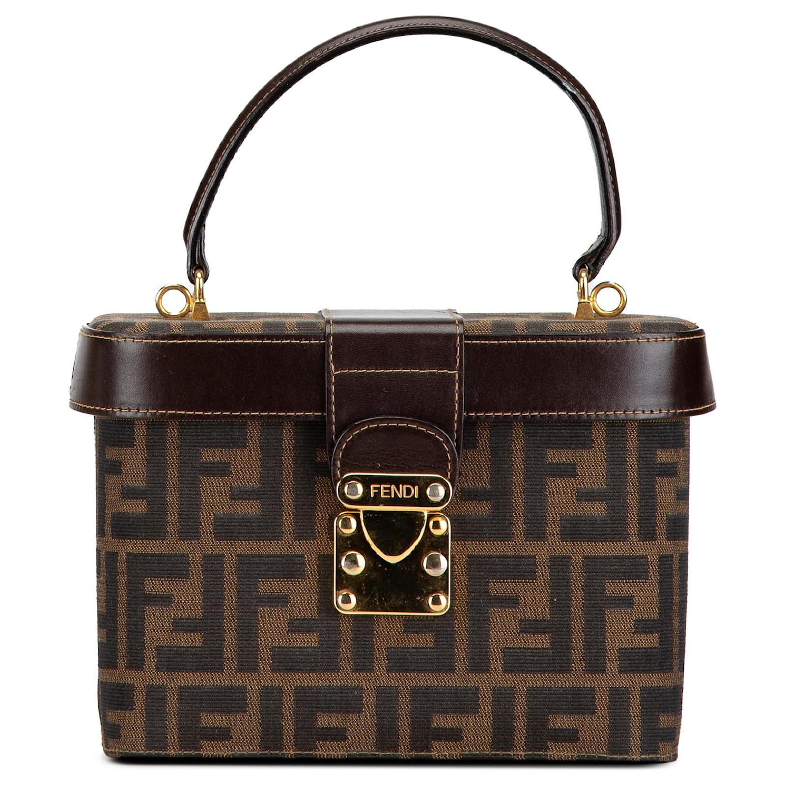 Fendi Brown Zucca Canvas Vanity Bag Leather Cloth Pony-style calfskin ...