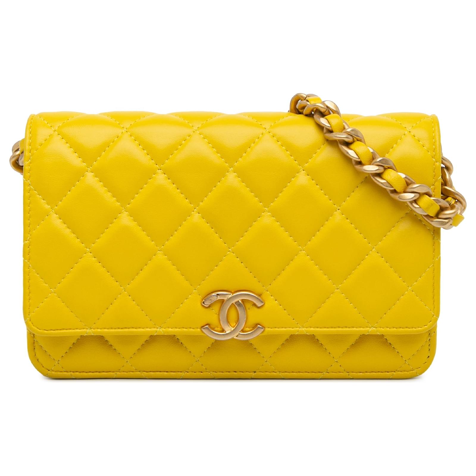 Chanel Yellow Quilted Lambskin Candy Chain Wallet on Chain Leather ref ...
