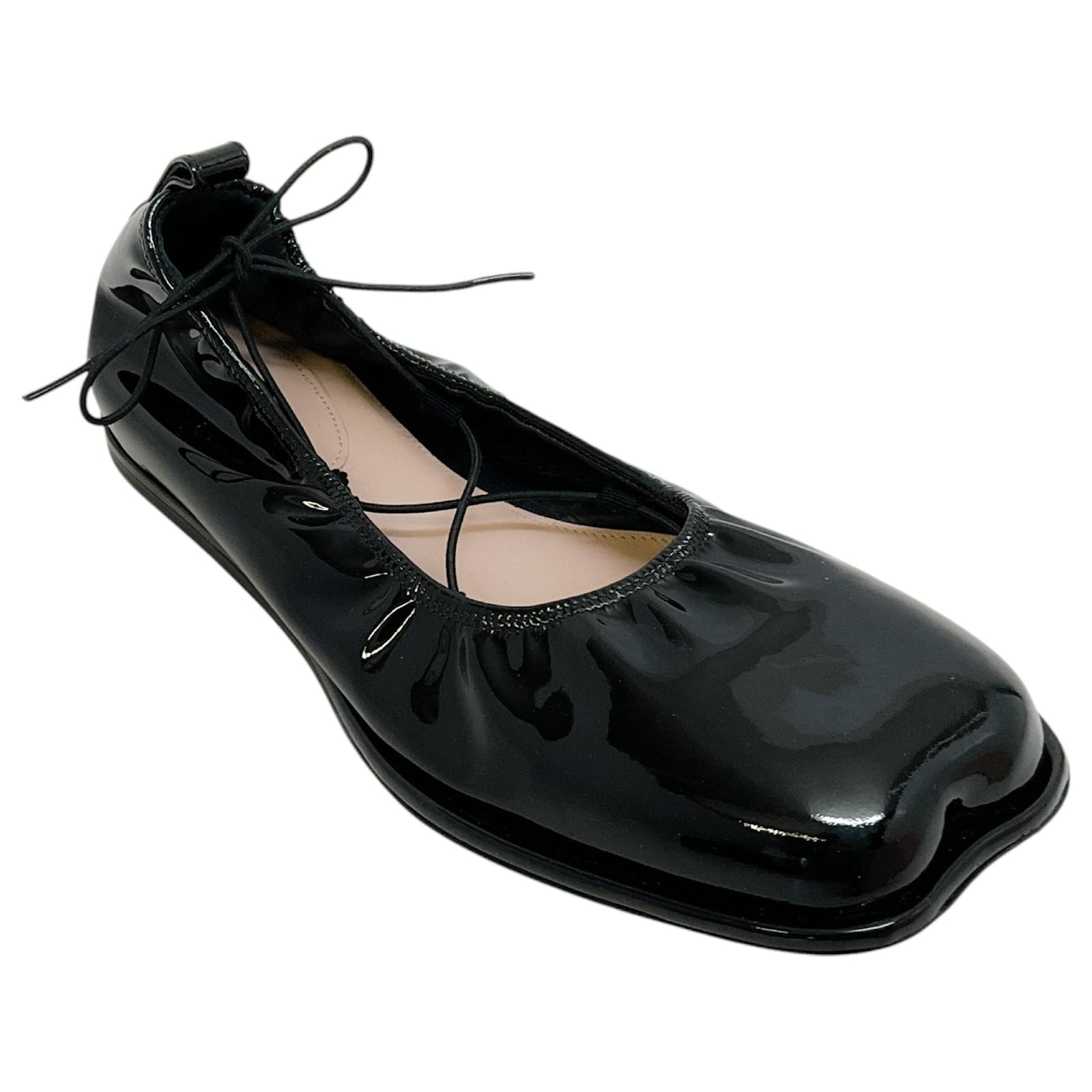 Simone Rocha Black Patent Leather Lace Up Heart Toe Ballet Flats ref ...