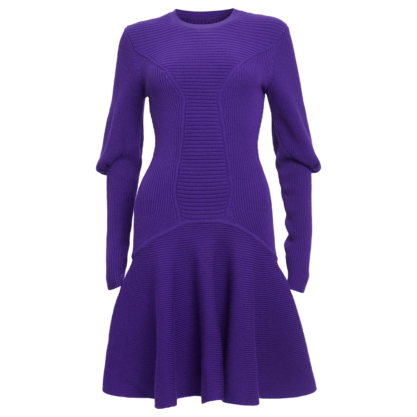 Alexander Mcqueen Purple Wool Preowned Knitted Flared Mini Dress ref ...