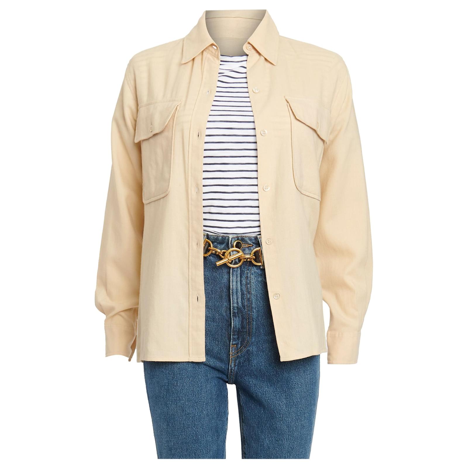 Yves Saint Laurent Pale Yellow Button Down Top Black Wool ref.1989869 ...