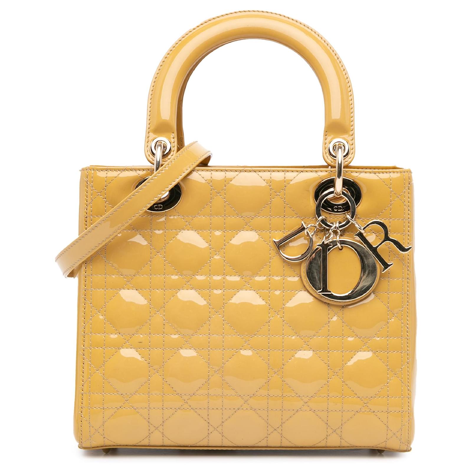 Dior Yellow Medium Patent Cannage Stitched Lady Dior Leather Patent ...