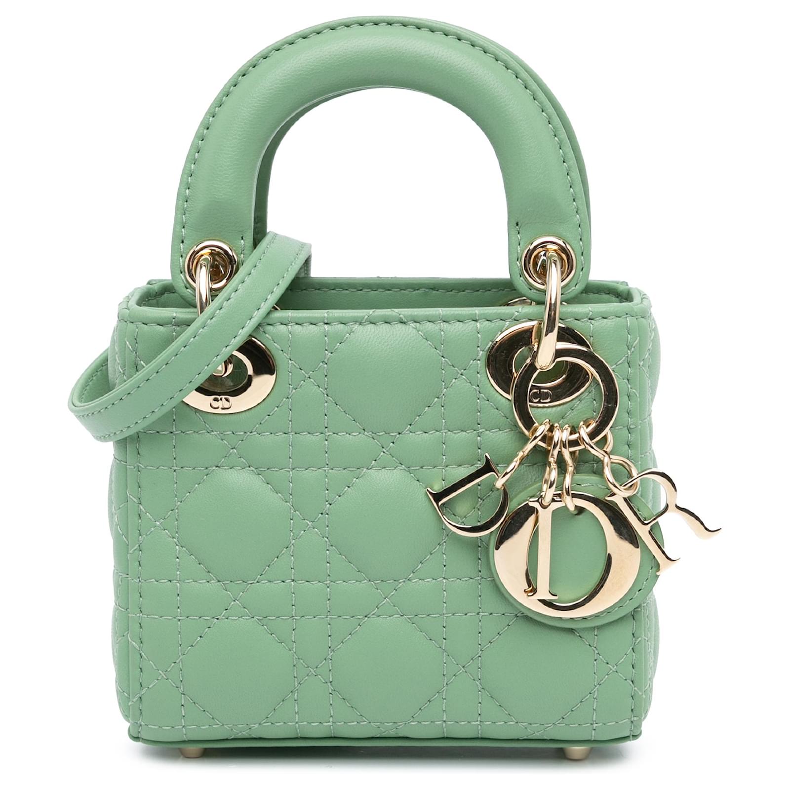 Dior Green Micro Lambskin Cannage Lady Dior Light green Leather ref ...