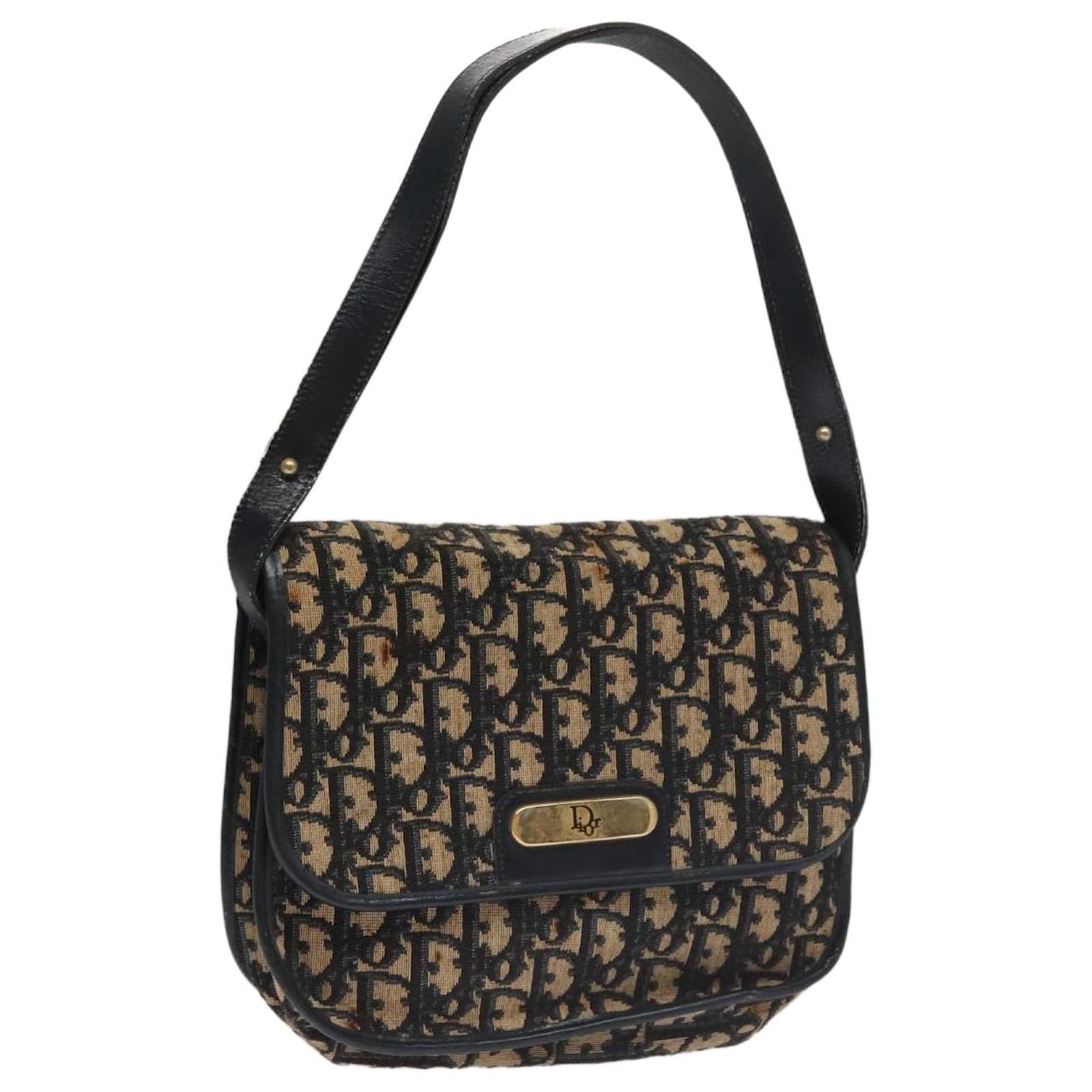 Christian Dior Trotter Canvas Shoulder Bag Navy Gold Auth 110019 Golden ...