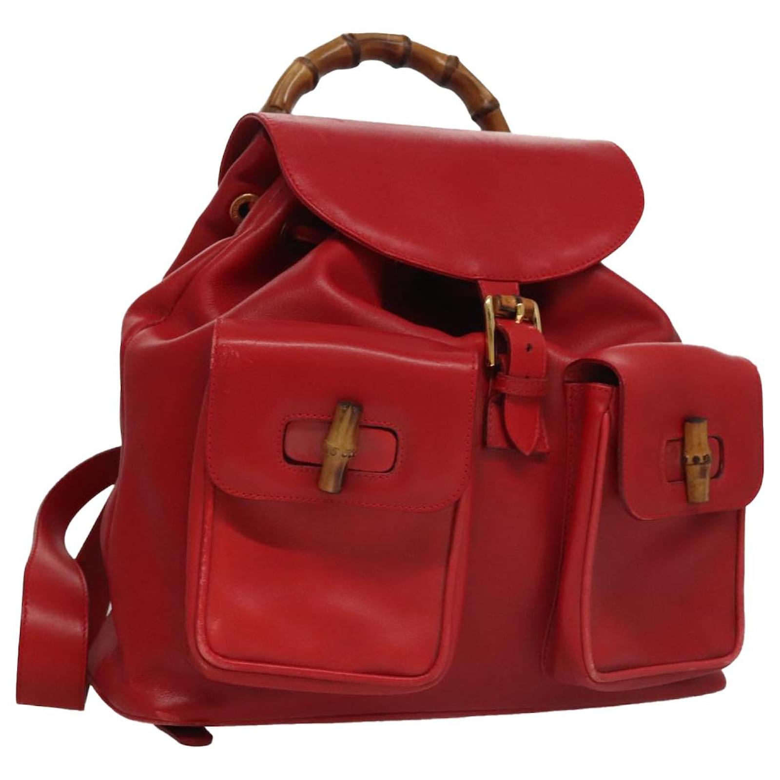 GUCCI Bamboo Backpack Leather Red Gold 003 2058 0016 Auth 109977 Golden ...