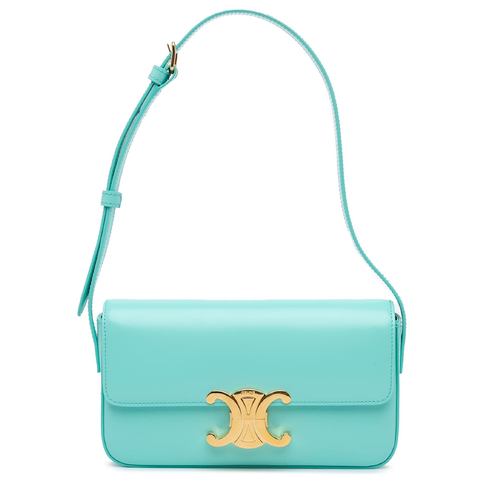 Céline Celine Blue Triomphe Leather Claude Shoulder Bag Turquoise Pony ...