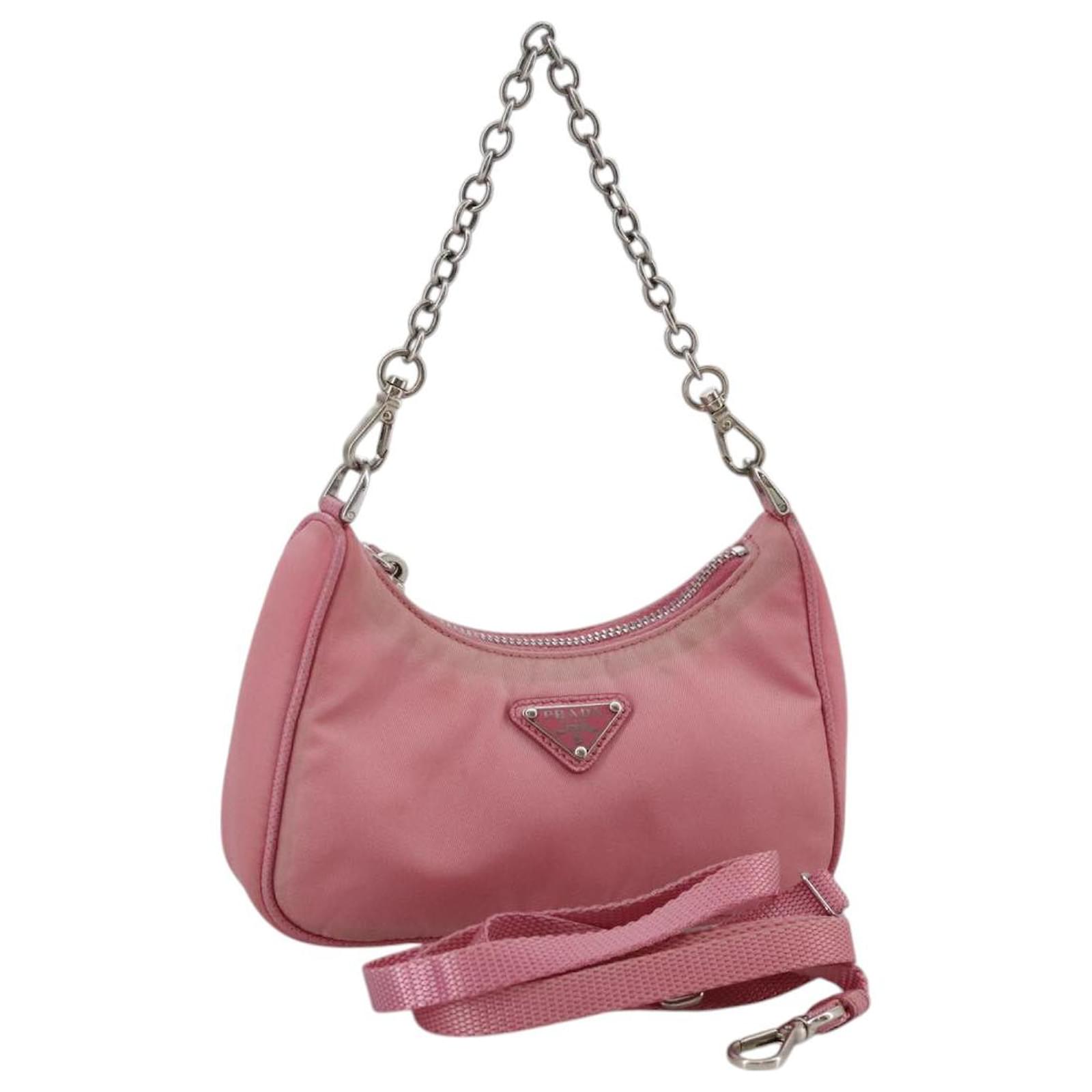 PRADA Shoulder Bag Nylon 2way Pink Silver Auth 111069 Silvery ref ...
