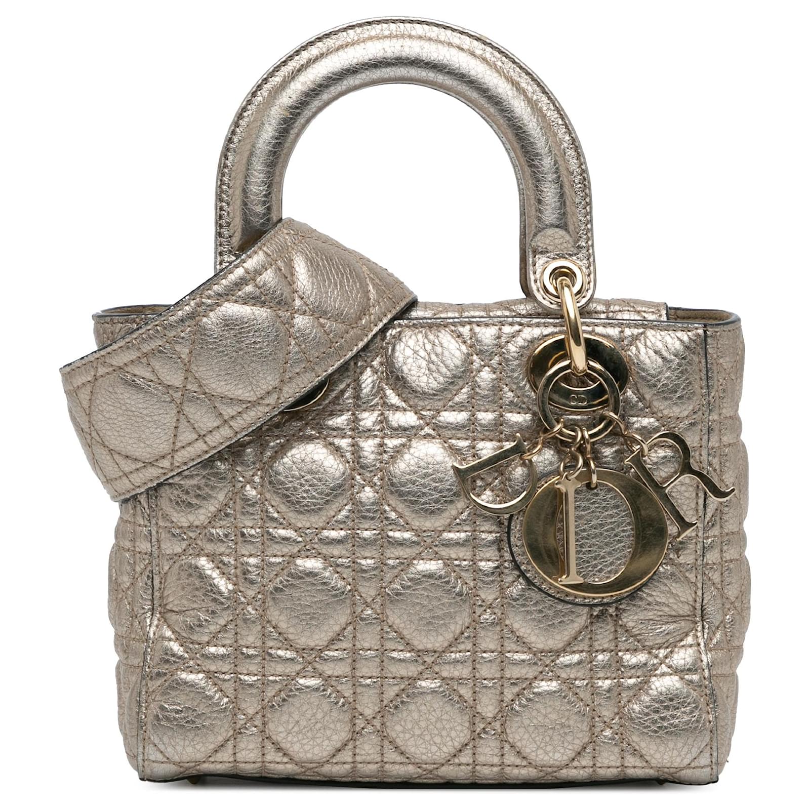 Dior Gold Small Metallic Grained Calfskin Cannage Supple Lady Dior ...