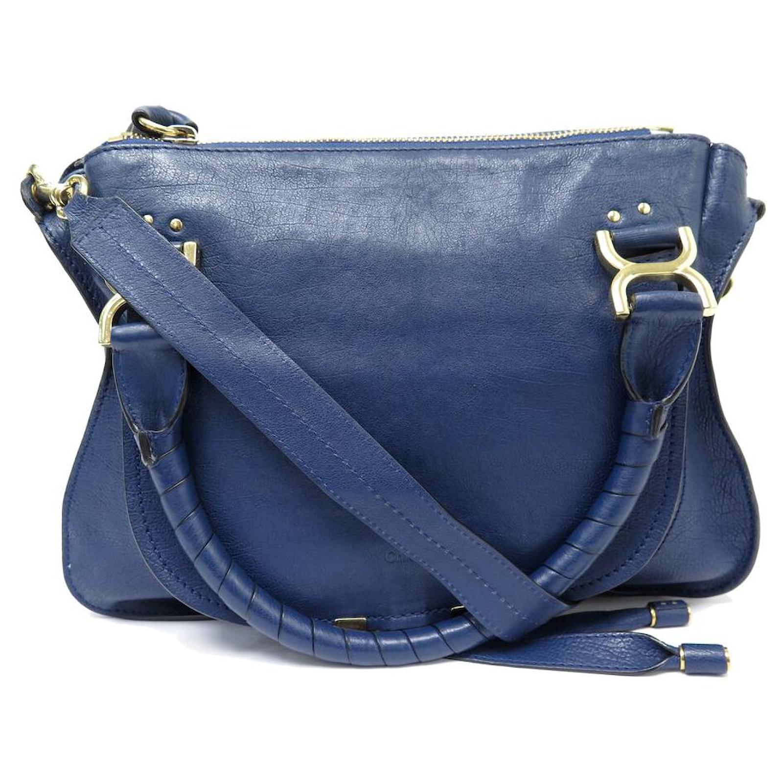 Chloé NEW CHLOE MARCIE MM BLUE LEATHER SHOULDER BAG HAND BAG PURSE ref ...