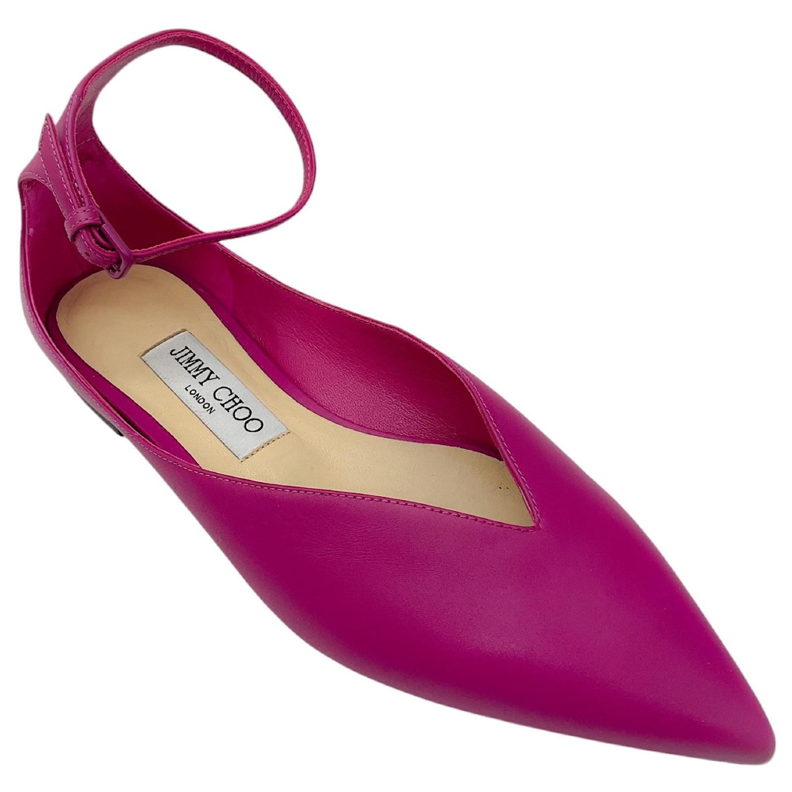 Jimmy Choo Magenta Pointed Toe Ankle Strap Leather Ballet Flats Purple ...
