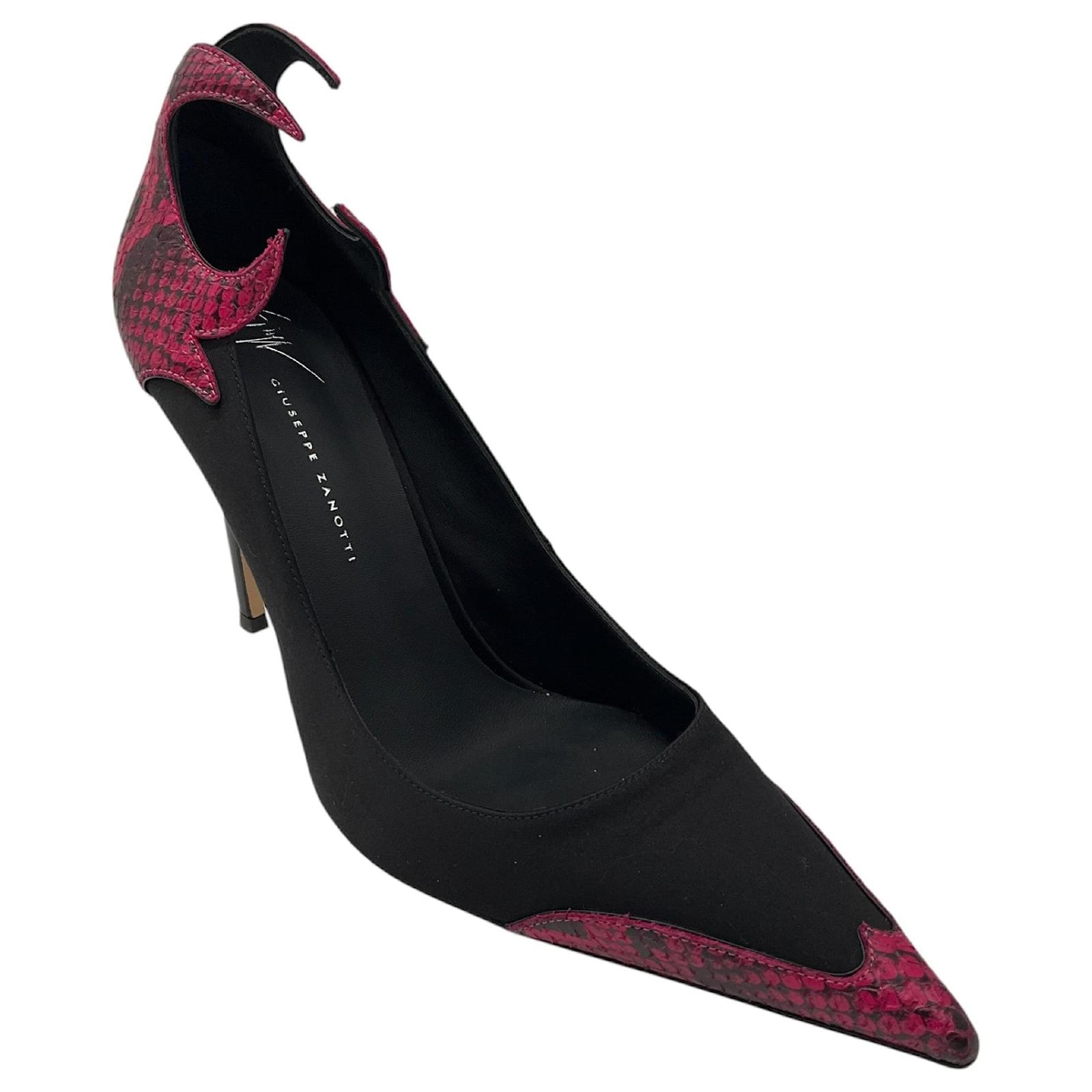 Giuseppe Zanotti Black / Pink Snakeskin Leather Trimmed Satin Pumps ...