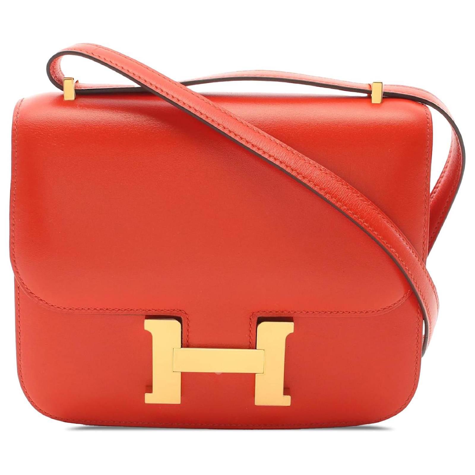 Hermès Orange Mini Tadelakt Constance 18 Leather Pony-style calfskin ...