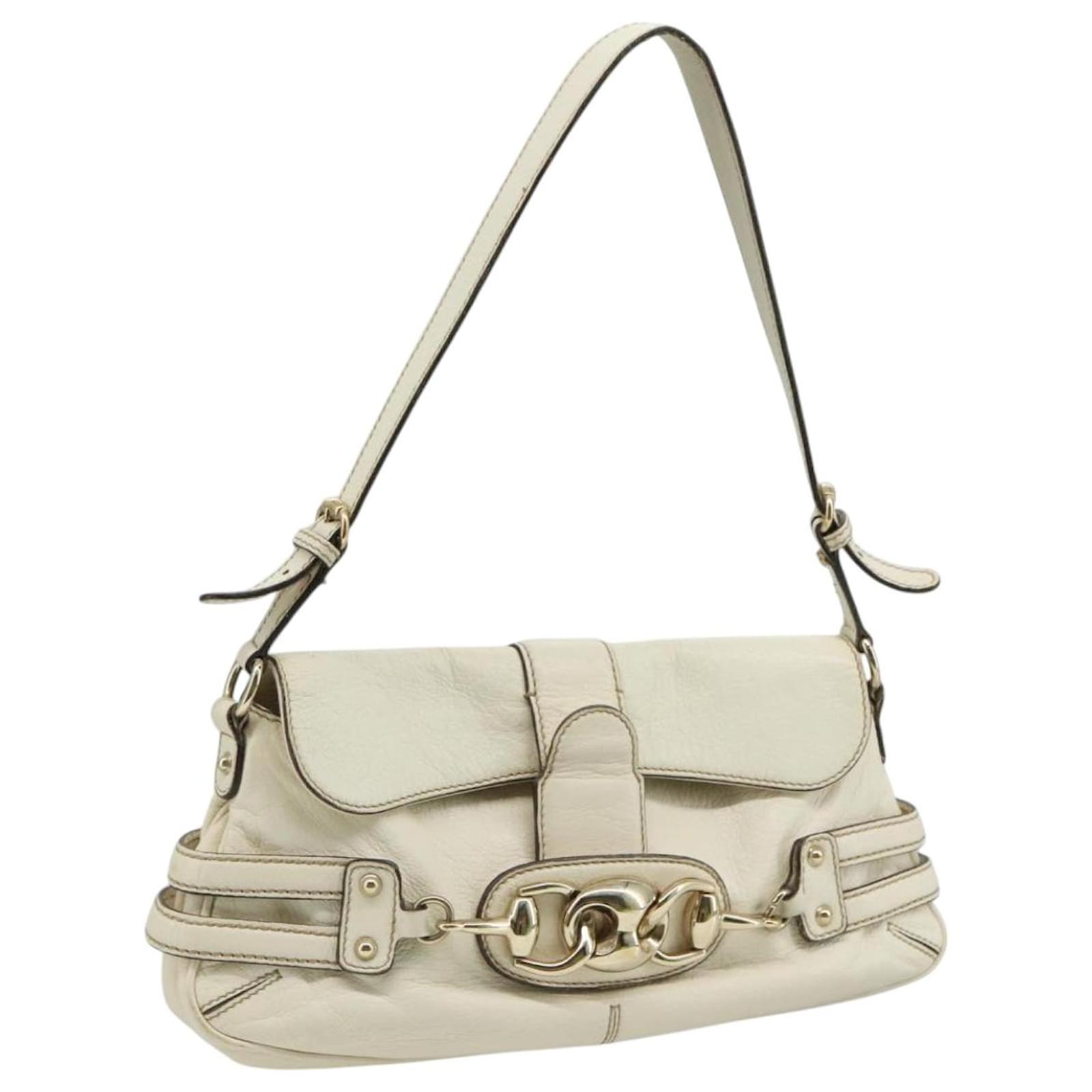 GUCCI Horsebit Shoulder Bag Leather White Gold 159402 Auth yk17169 ...