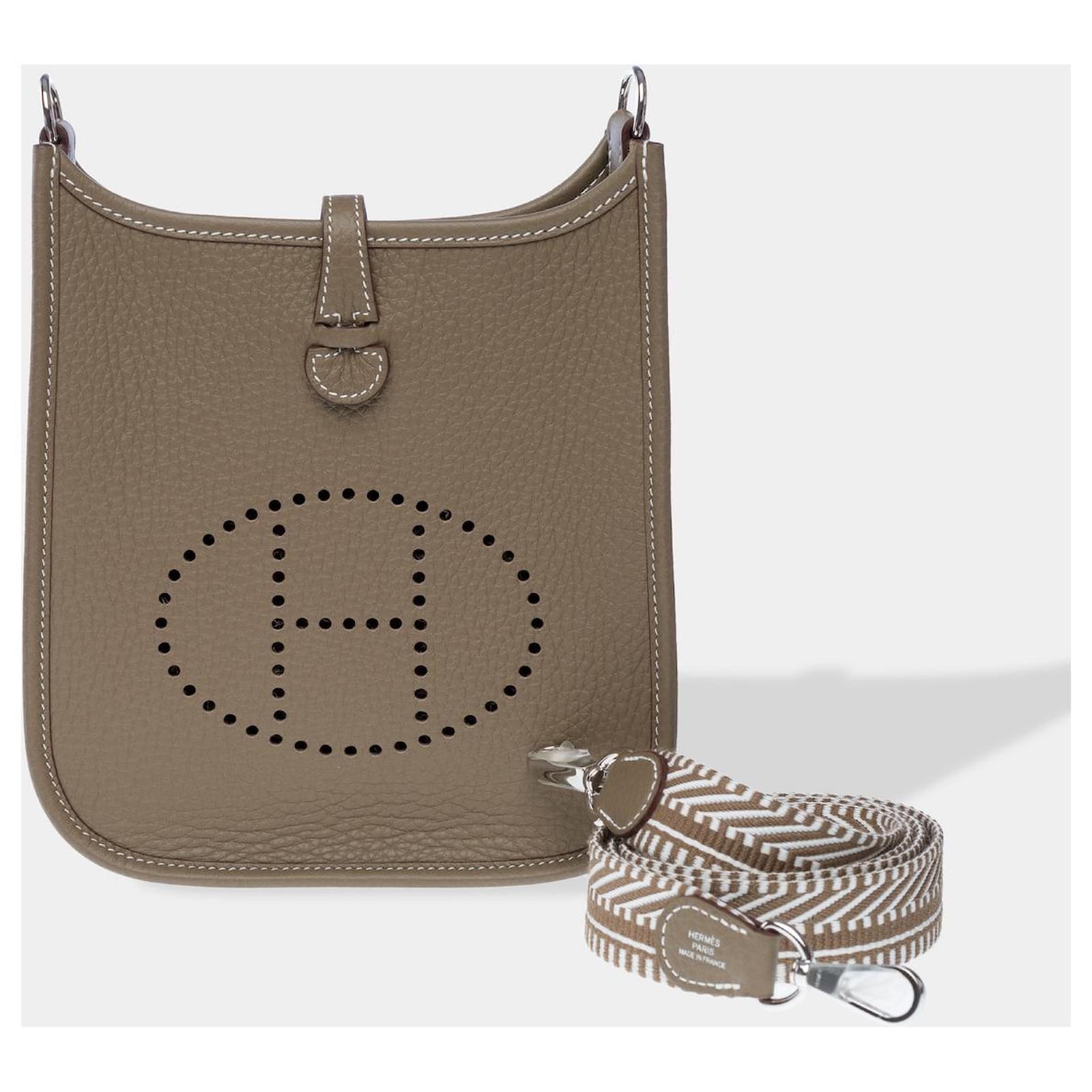 Hermès HERMES Mini Evelyne Bag in Gray Leather - 102450 Grey ref ...