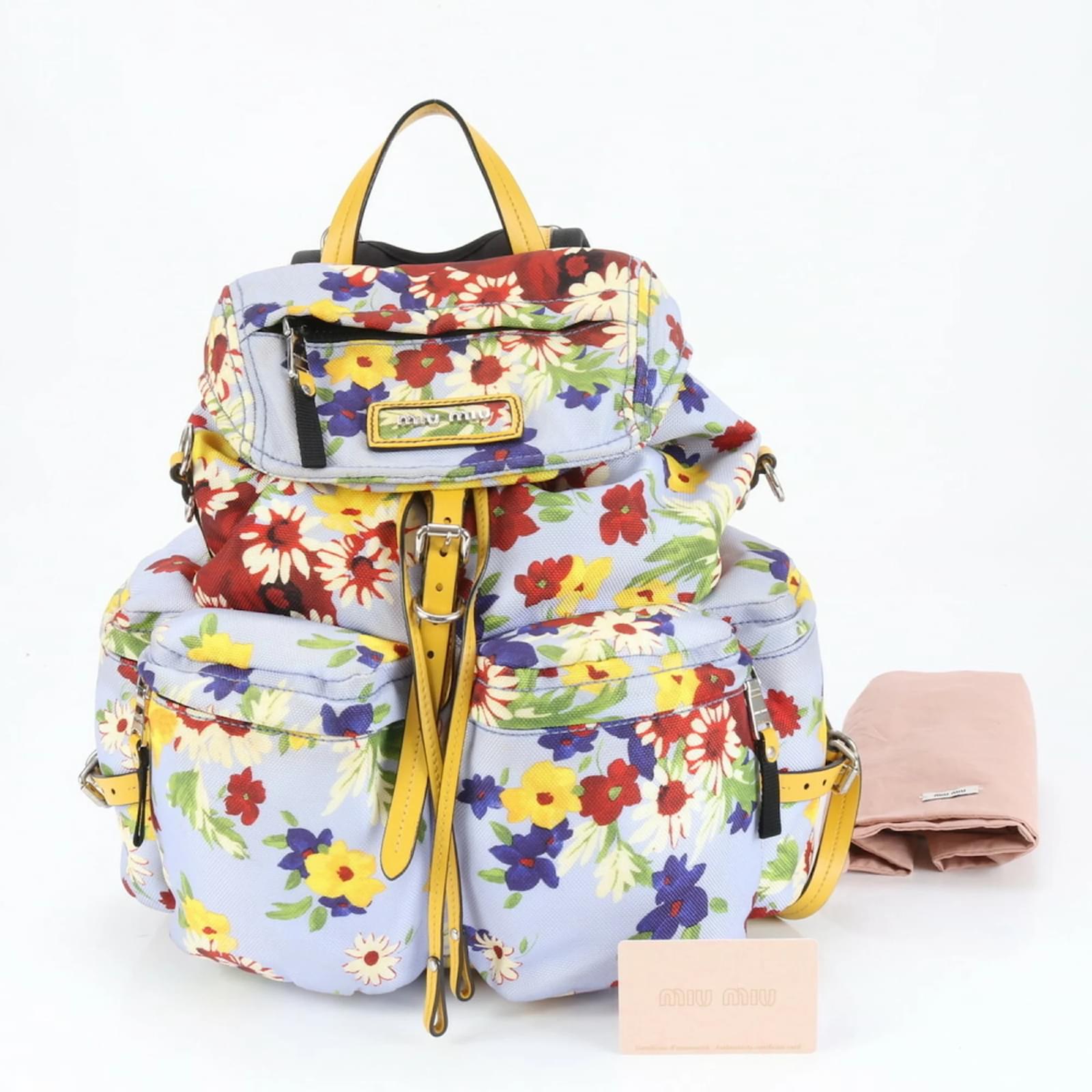 Miu Miu Floral Print Leather Backpack Multiple colors Cloth ref ...