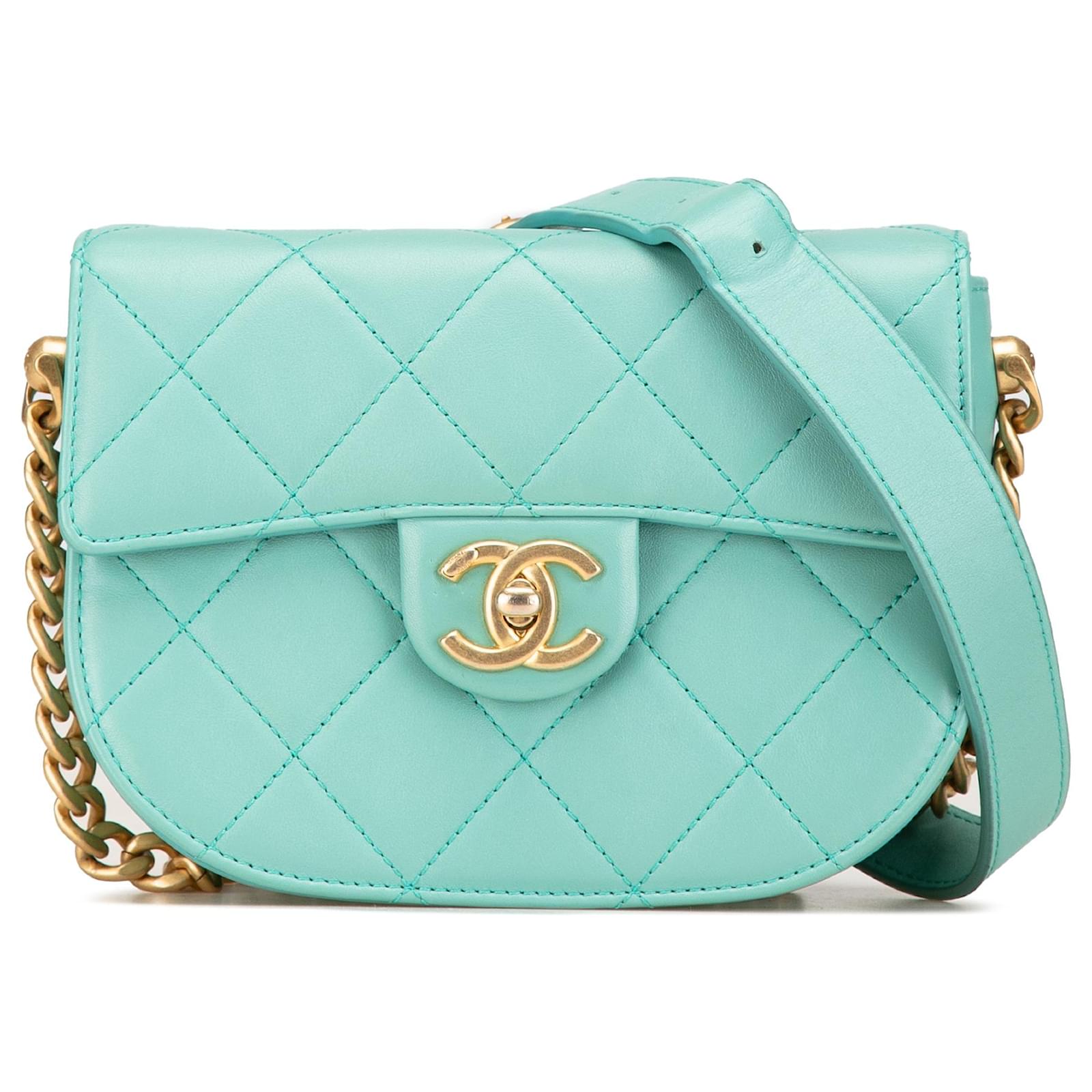 Chanel Blue Quilted Lambskin Round Moon Messenger Flap Turquoise ...
