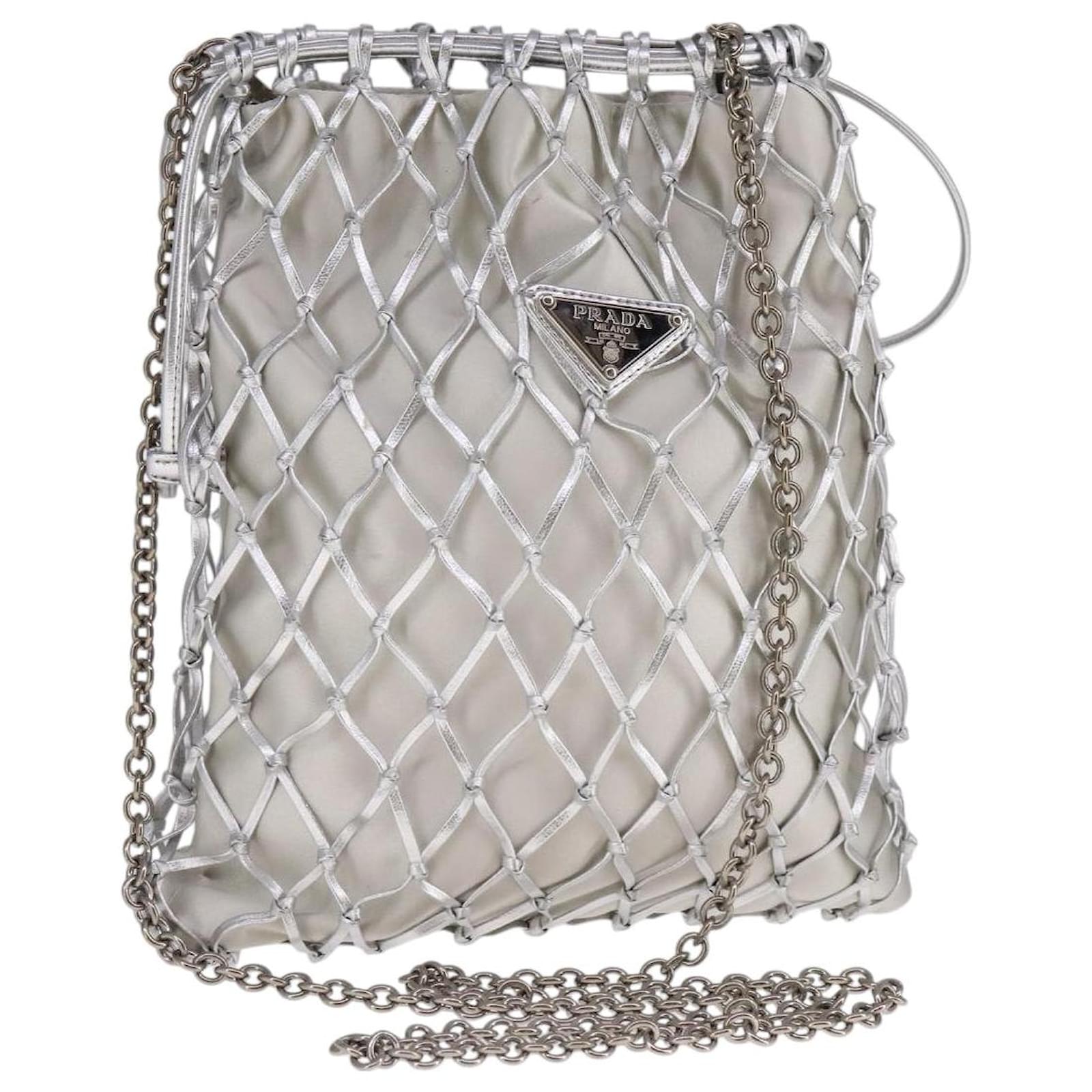 PRADA Chain Shoulder Bag Satin Silver Auth 108034A Silvery ref.2000317 ...
