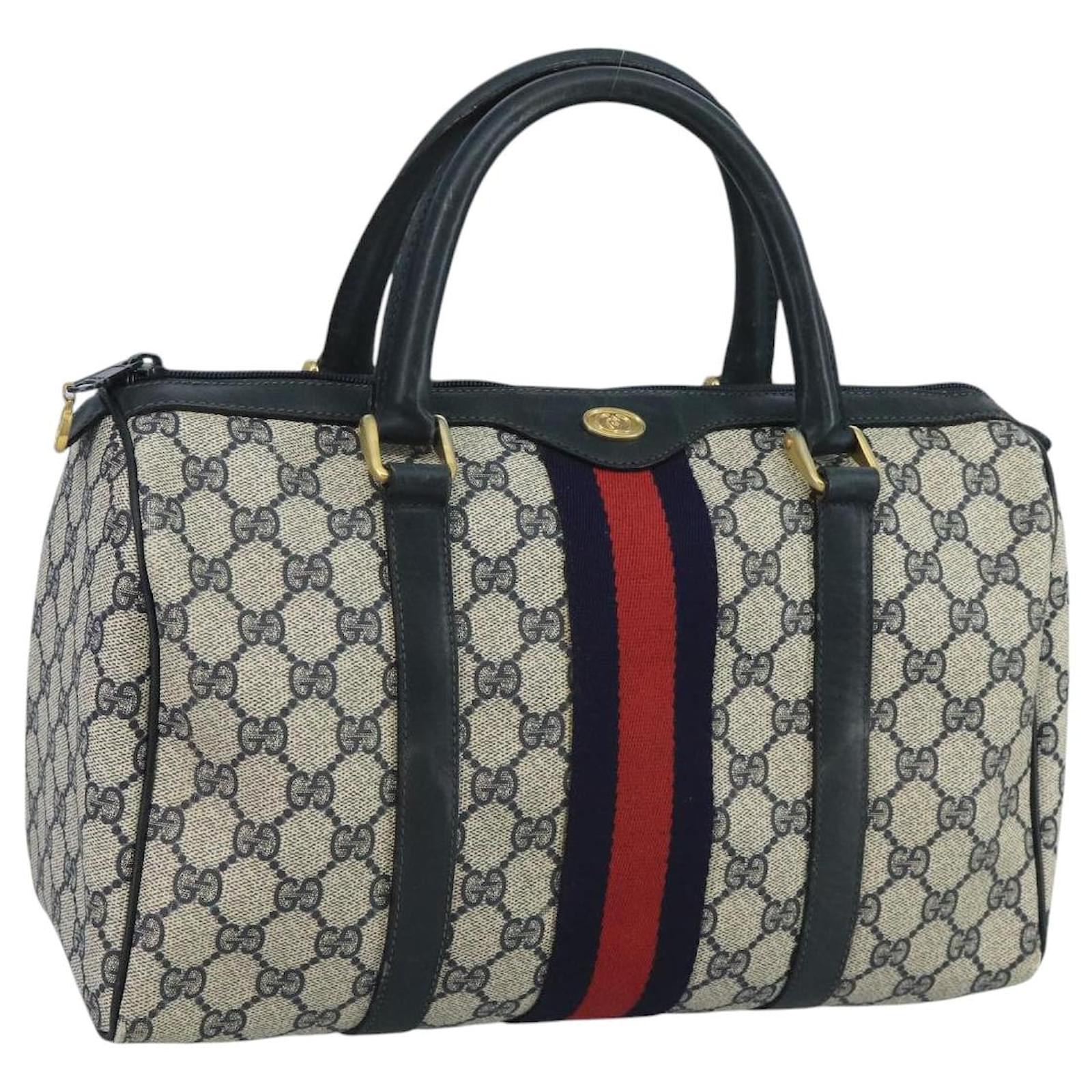 GUCCI GG Supreme Sherry Line Boston Bag PVC Leather Navy Red 010 378 ...