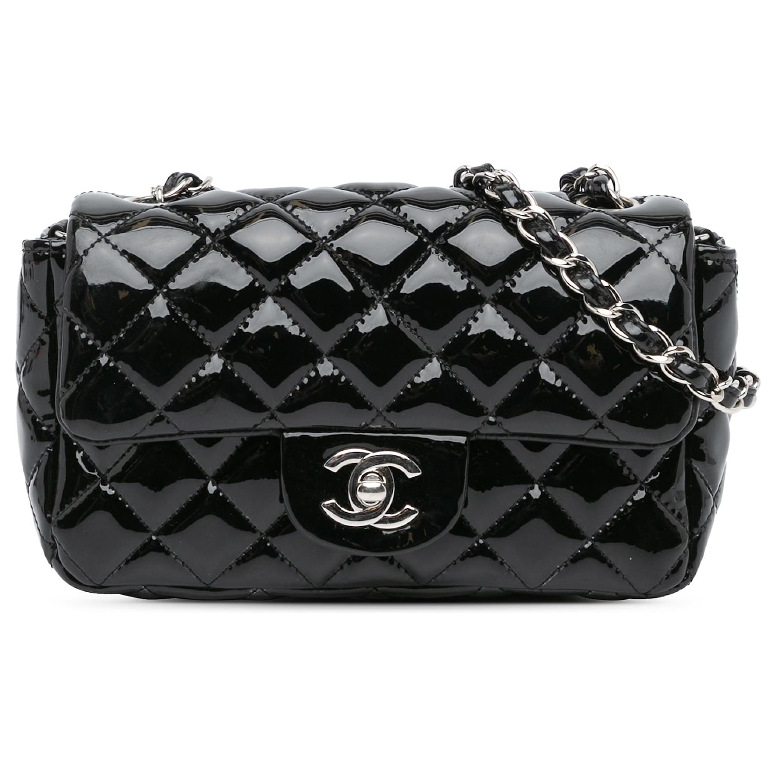 Chanel Black Mini Rectangular Classic Patent Single Flap Leather Patent ...