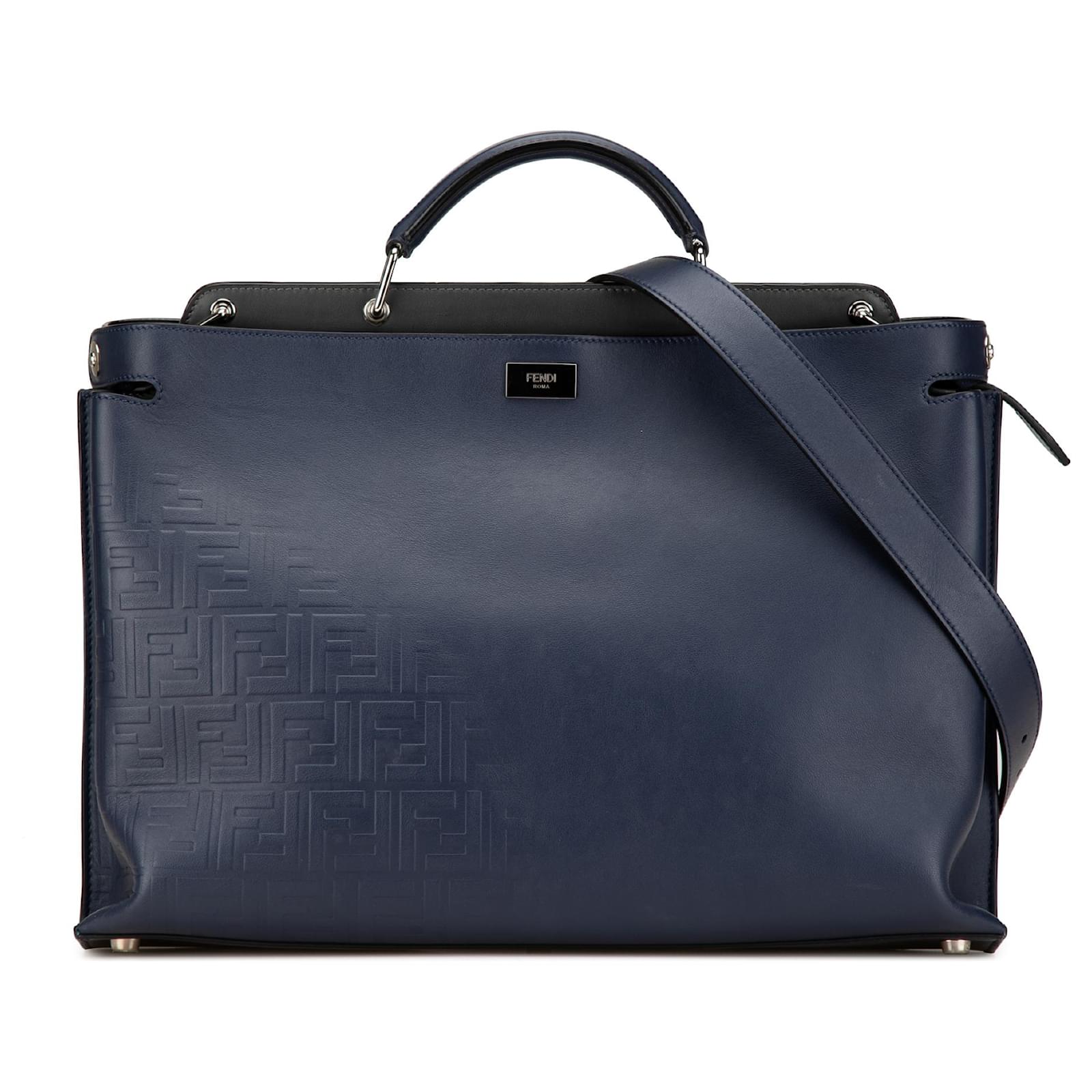 Fendi Blue Large Zucca Embossed Leather Peekaboo Iconic Essential ...