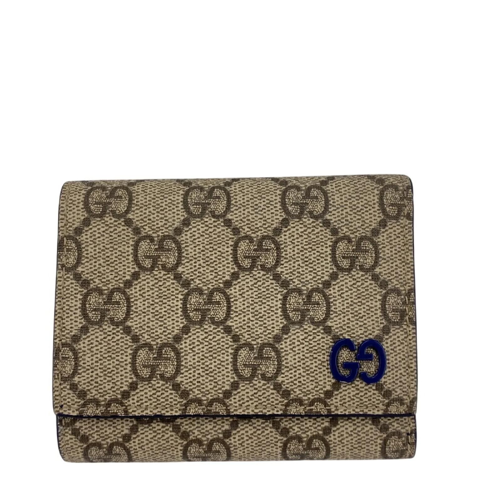 Billetera plegable en tres partes Gucci GG Supreme Detail Azul Beige ...
