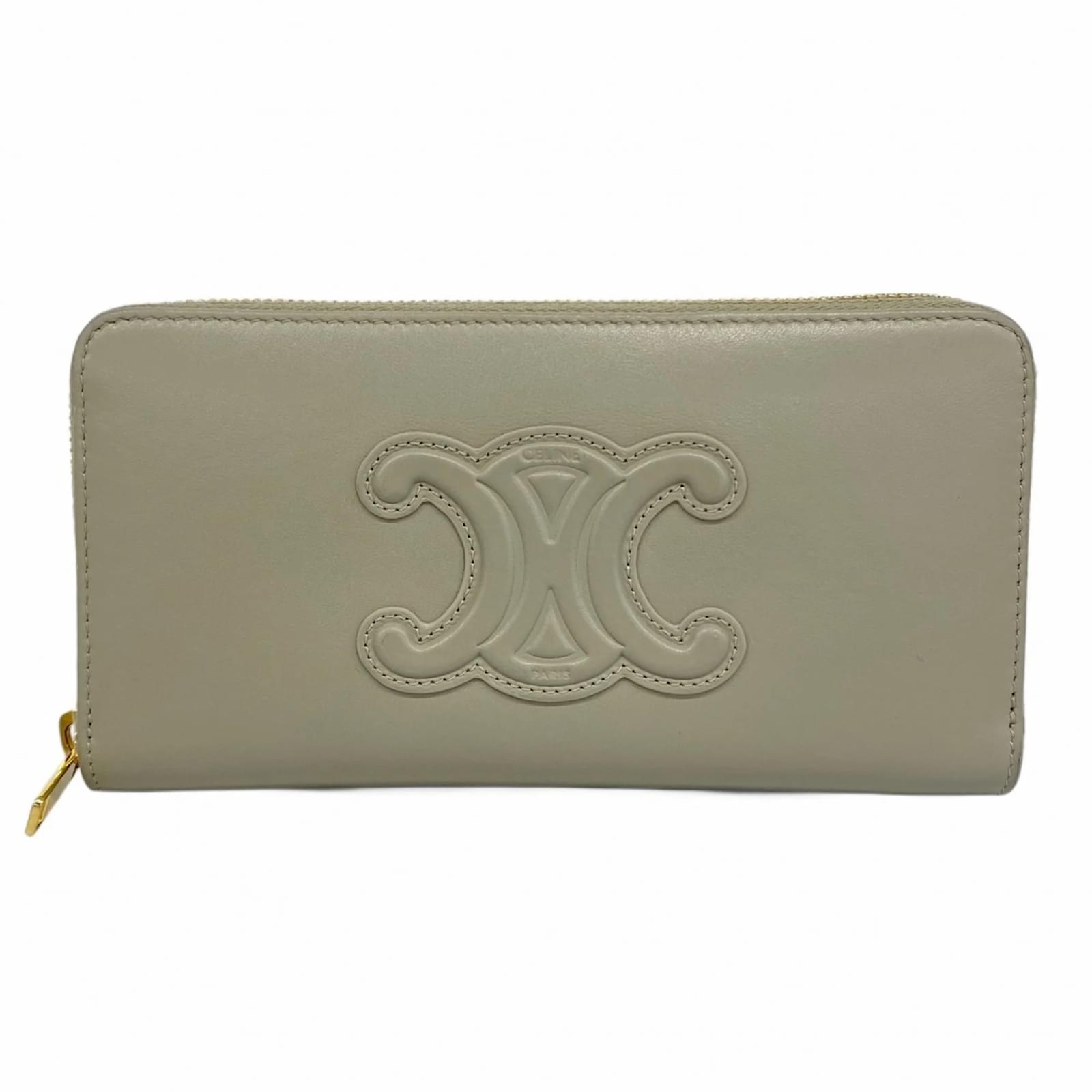 Céline Celine Triomphe Leather Long Wallet in Gray Brown ref.2003293 ...