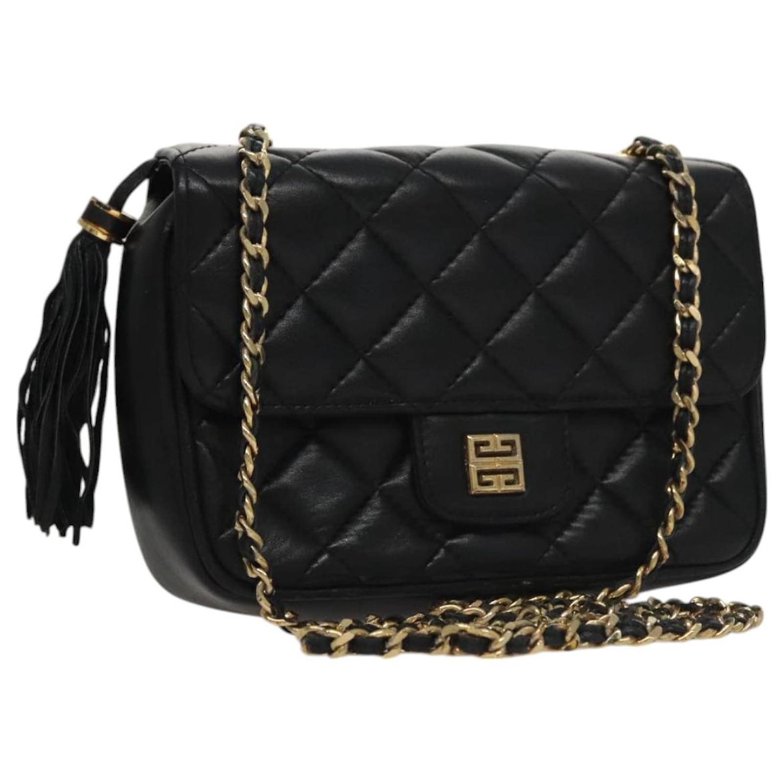 GIVENCHY Chain Shoulder Bag Leather Black Gold Auth 112382 Golden ref ...