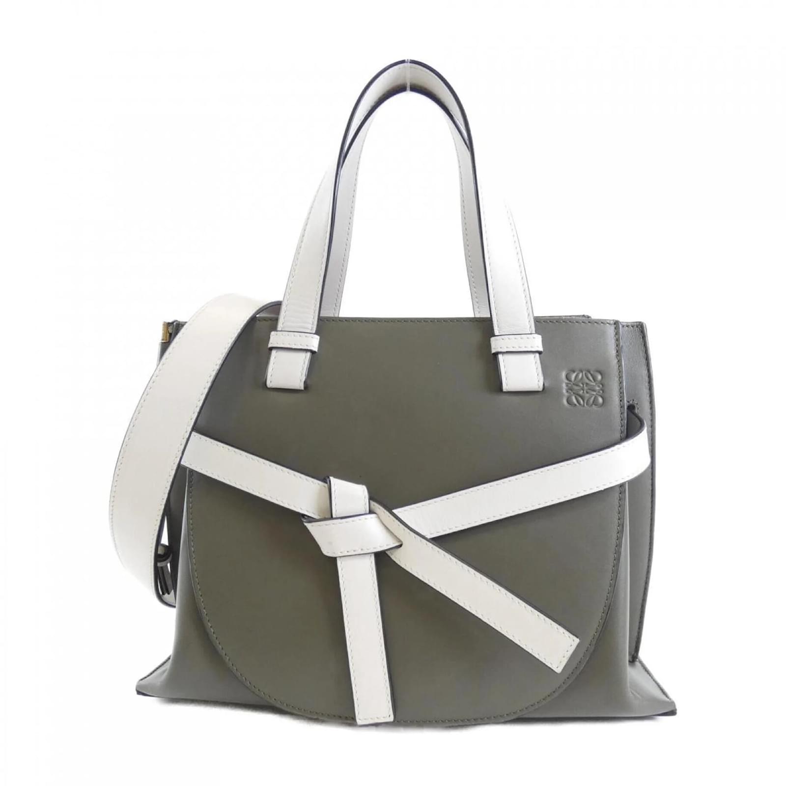 Loewe Gate Top Handle Small Tote Bag White Khaki Leather ref.2004066 ...