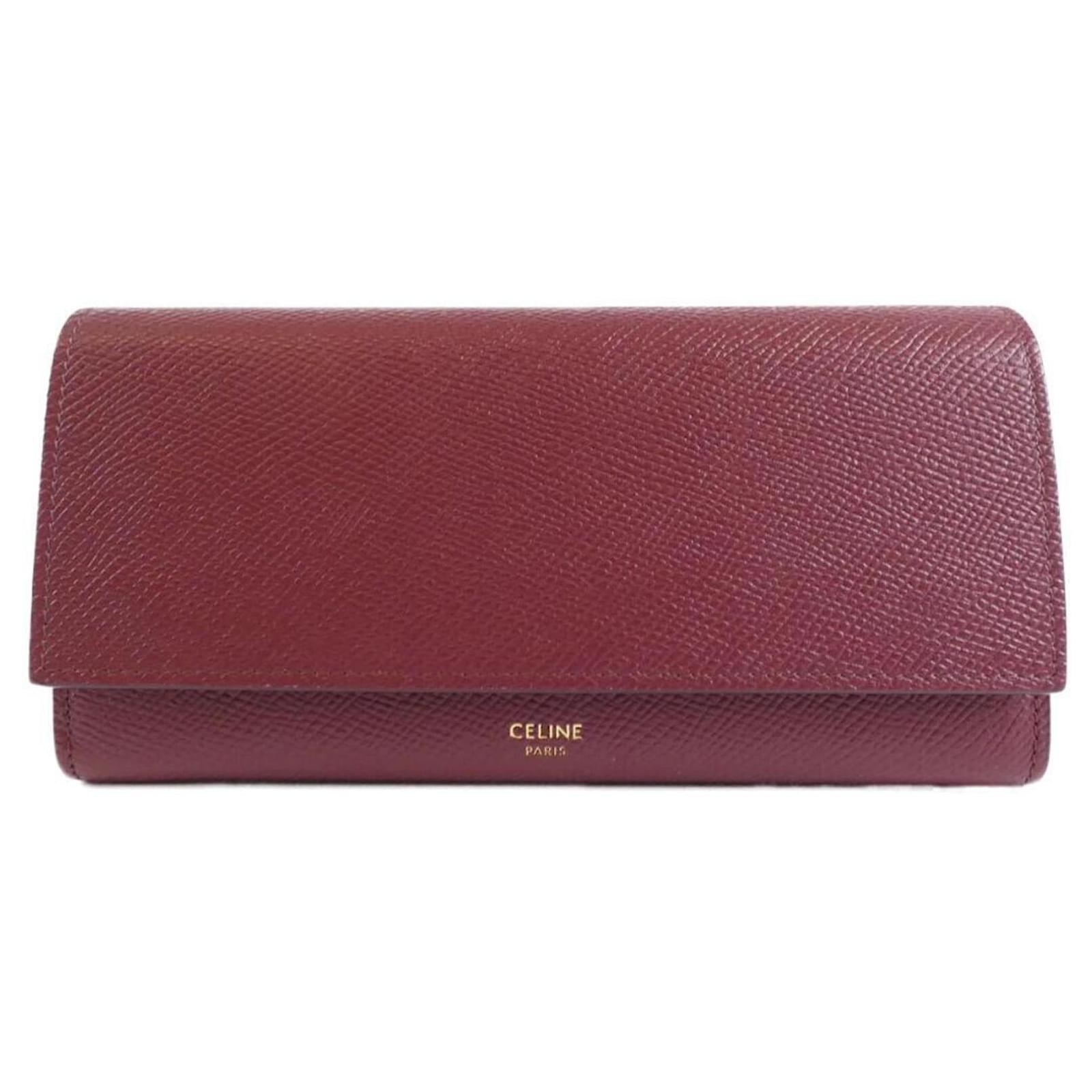 Céline Celine Burgundy Calfskin Long Wallet Dark red Leather ref ...