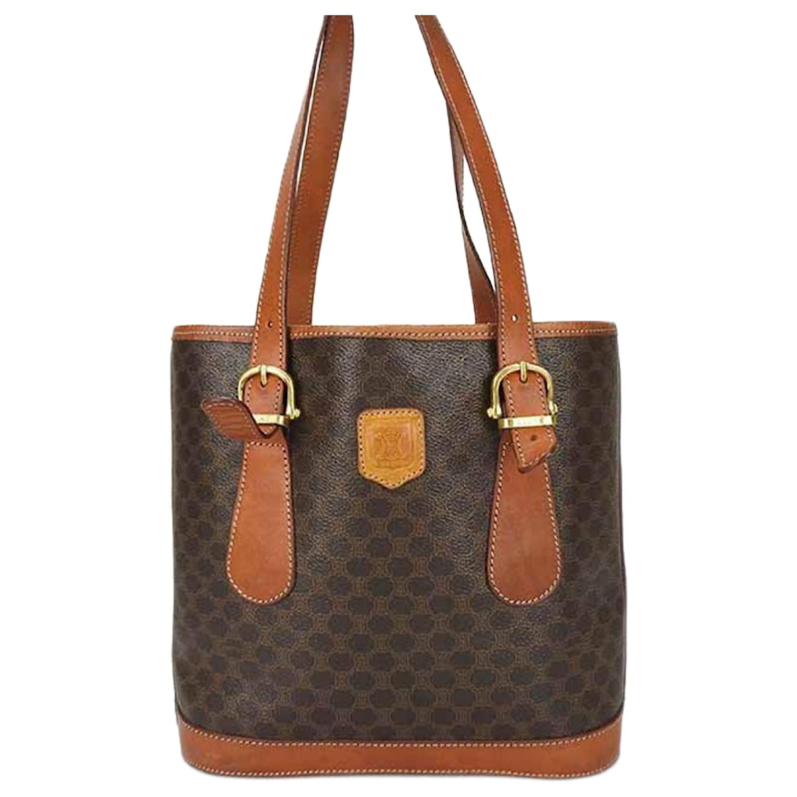 Céline Celine Macadam Pattern Tote Bag Brown Leather Plastic ref ...