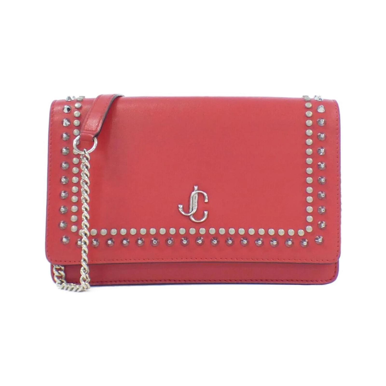 Jimmy Choo Palace LGQ Chain Wallet Red Leather ref.2006079 - Joli Closet