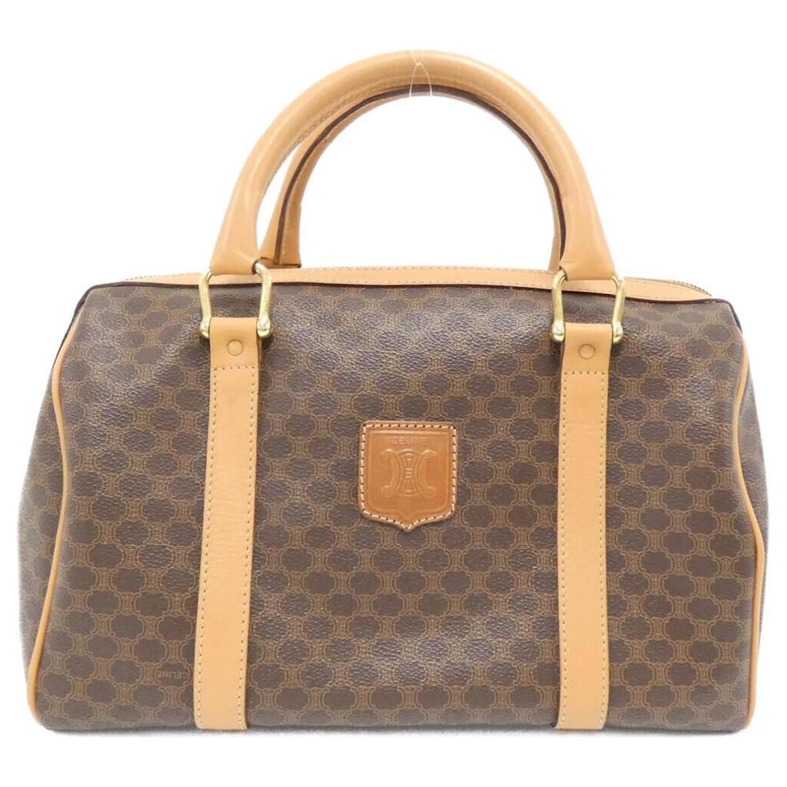 Céline Celine Brown Coated Canvas Boston Bag Cloth ref.2006137 - Joli ...