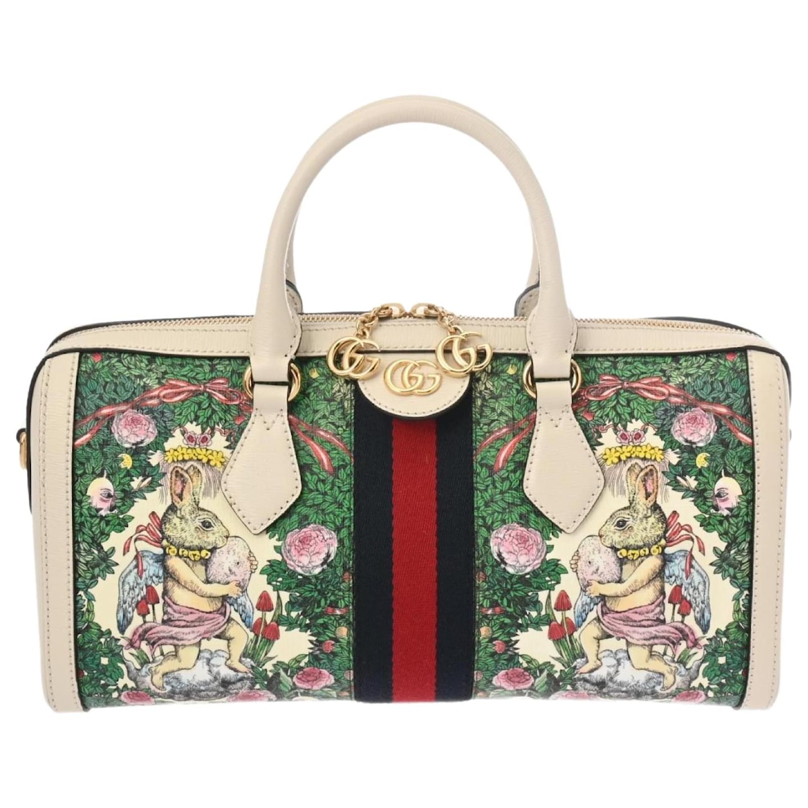 Gucci Boston Bag Collaboration with Yoko Higuchi White Green Leather ...