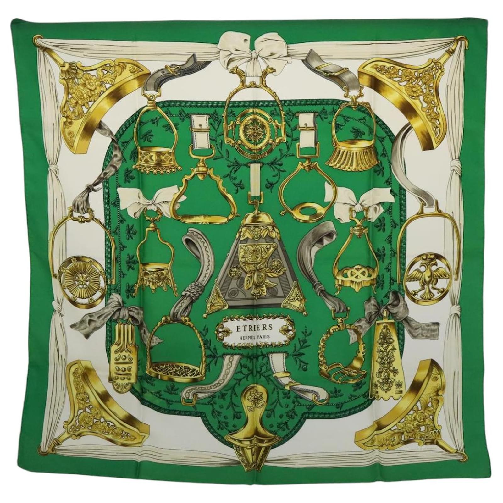 Hermès HERMES Carre 90 Scarf ""ETRIERS"" Silk Green White Auth bs21861 ...