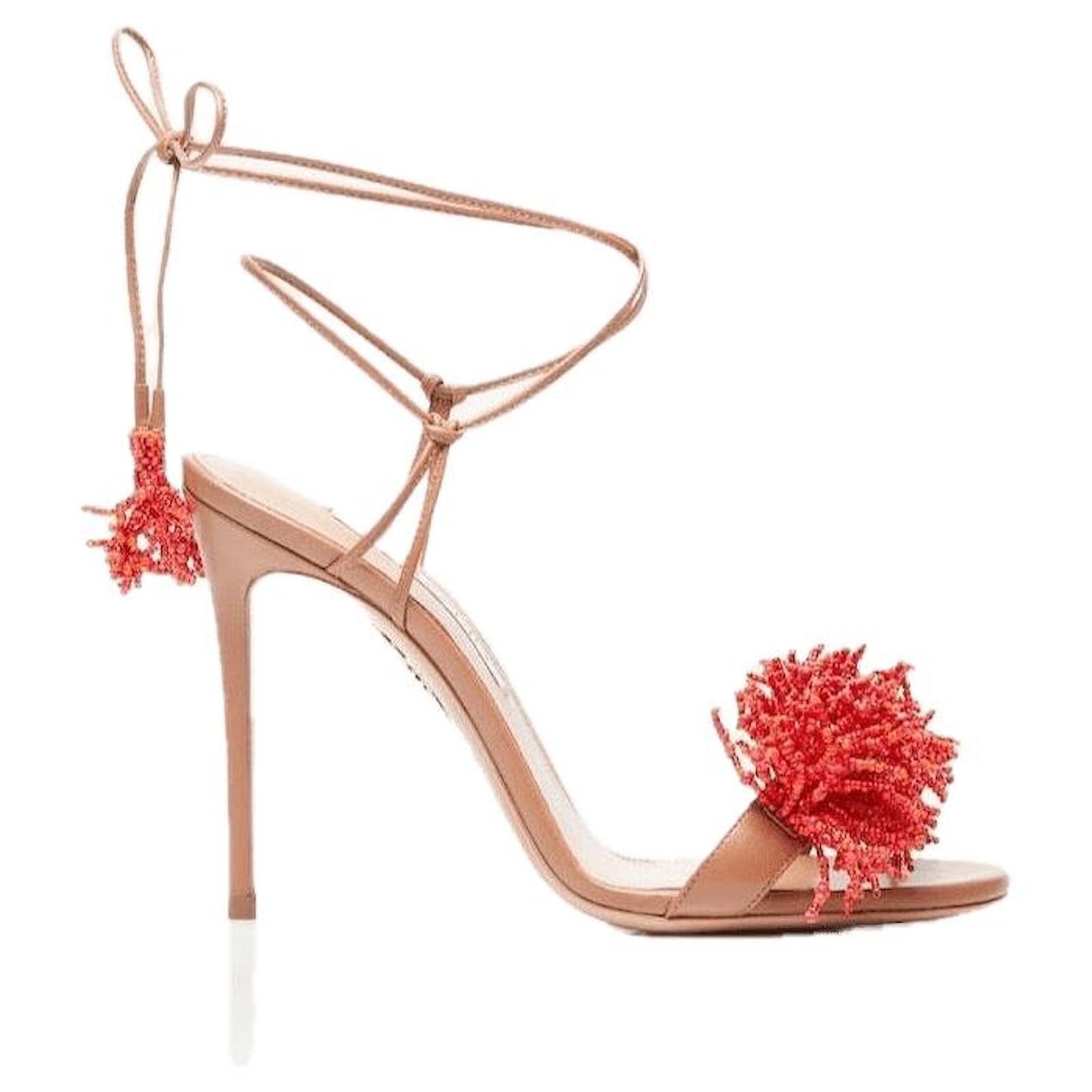 AQUAZZURA Sandals T.EU 38 Leather Red ref.2014769 - Joli Closet