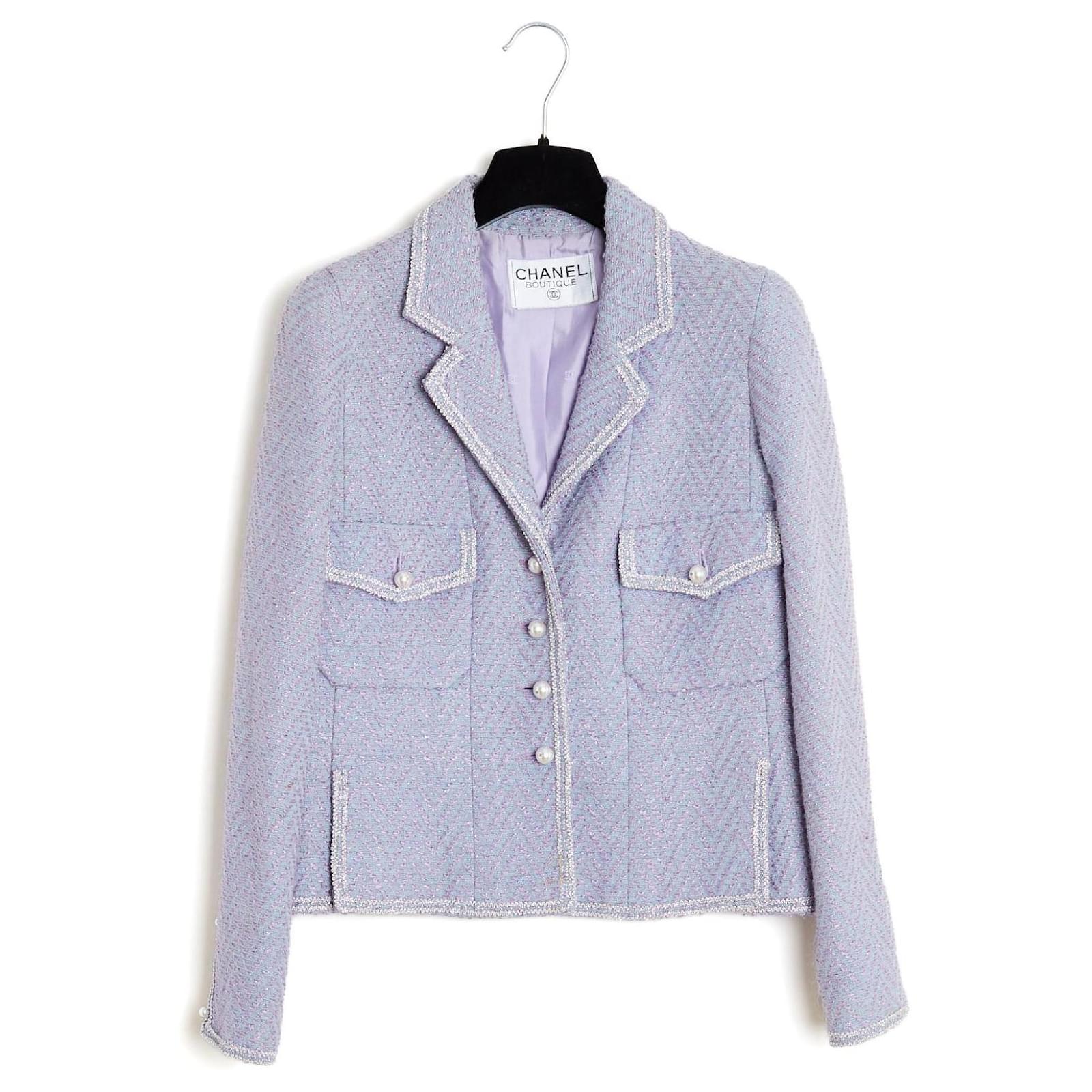 Chanel 1995 Tailored Jacket FR36 Purple Silver Wool Tweed Jacket ...