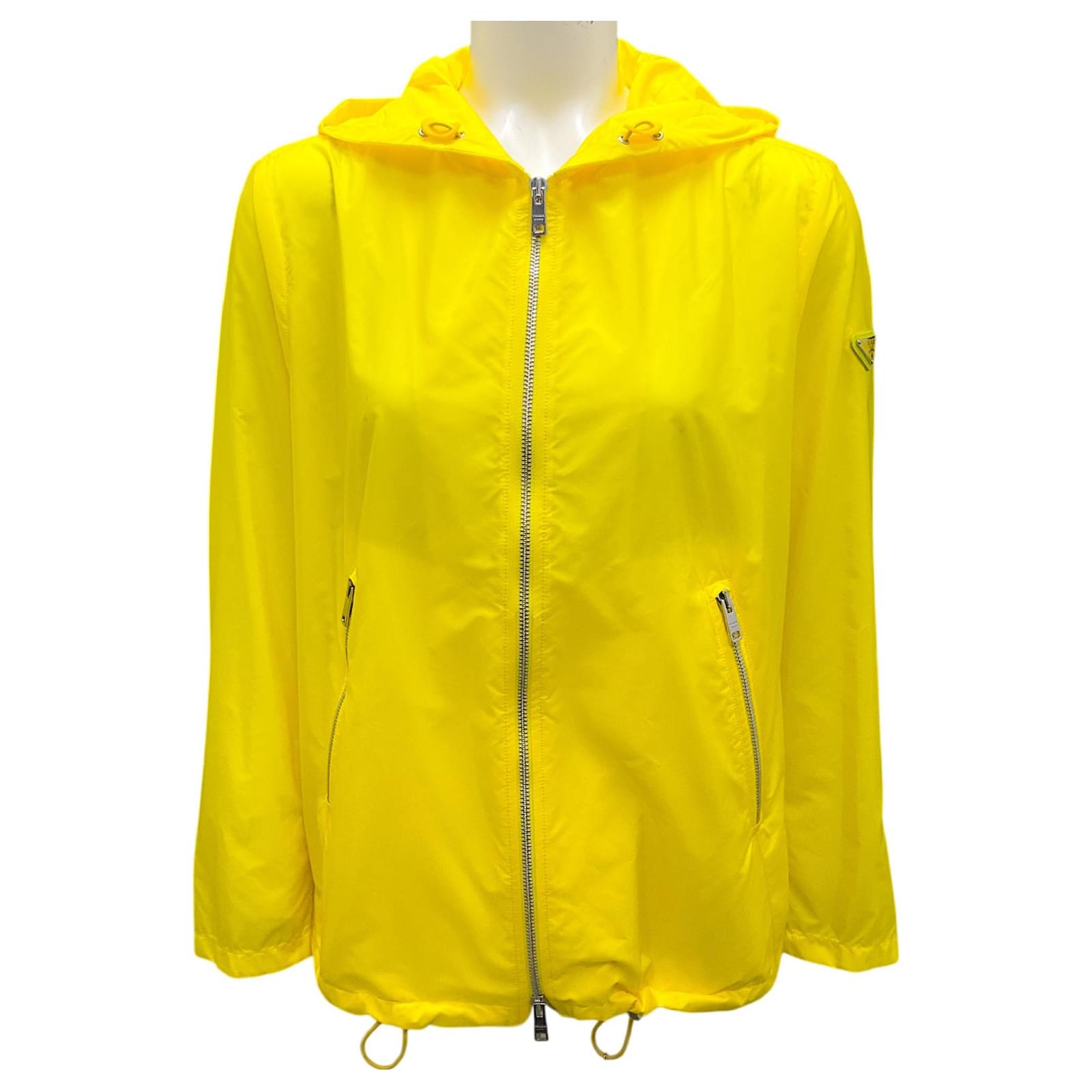 Prada Bright Yellow 2019 Logo Plaque Hooded Full Zip Nylon Jacket ...